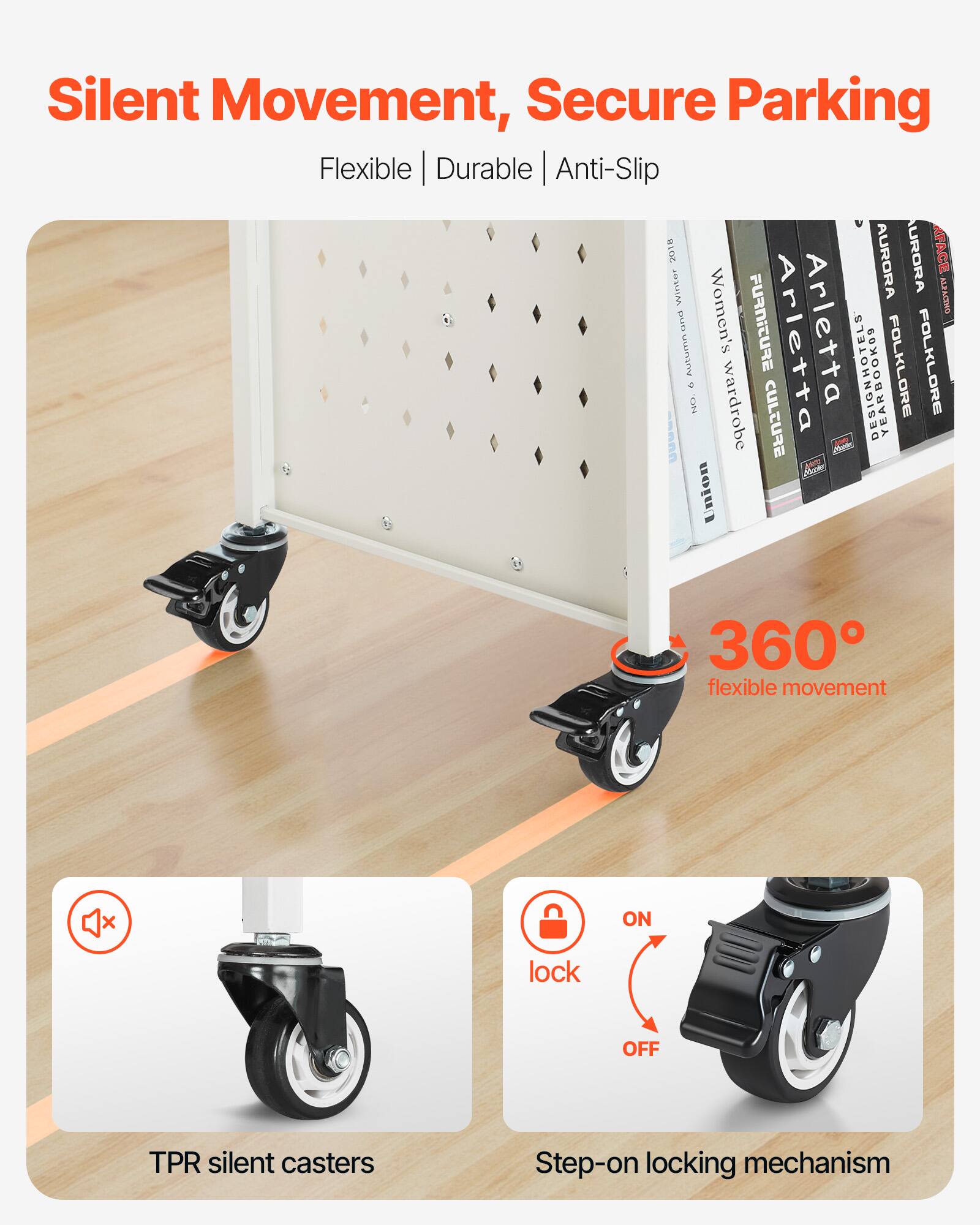 VEVOR Rolling Library Book Cart,330lbs Capacity, 38.2x20.3x48.2 in ...