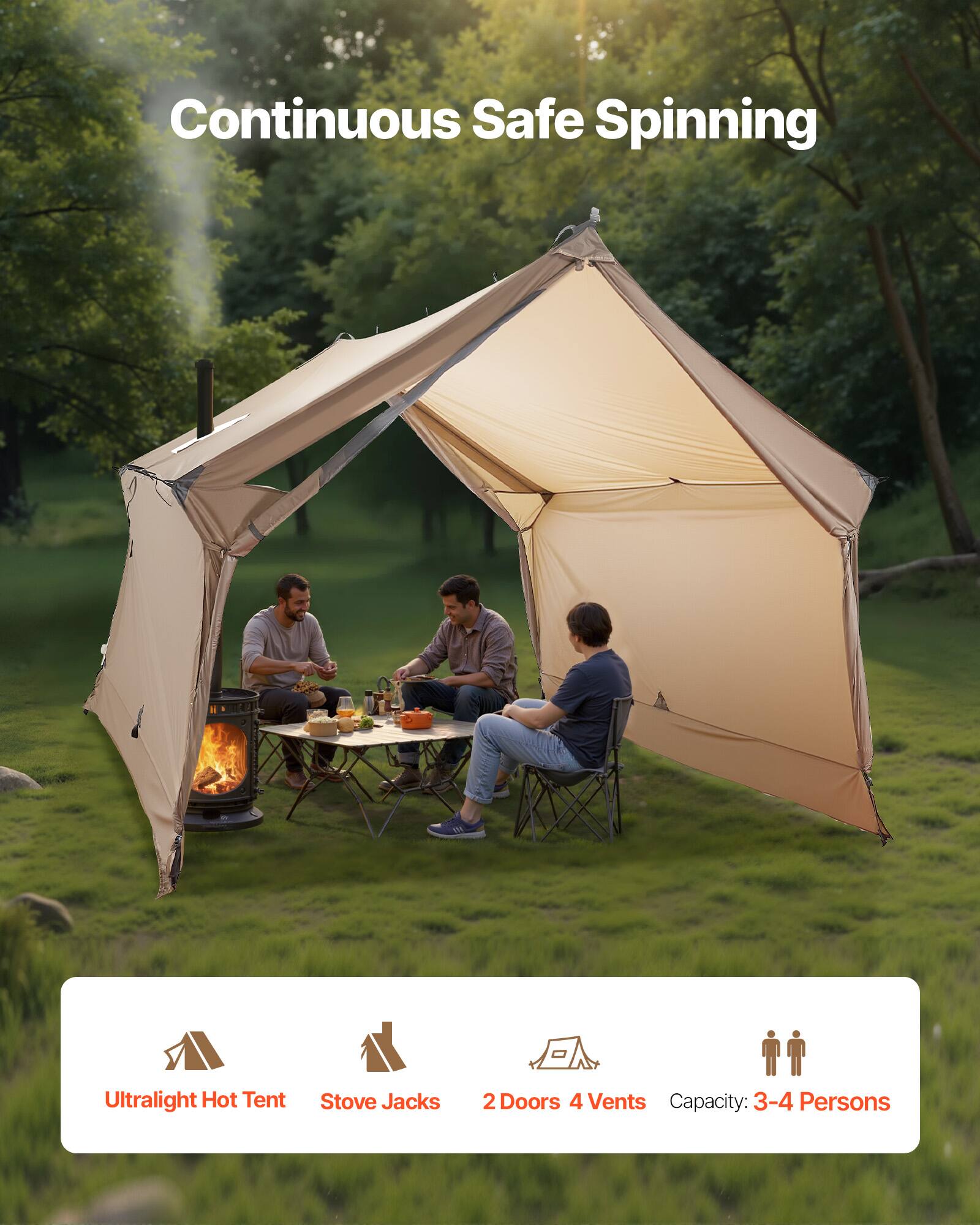 VEVOR Camping Hot Tent, 2 Persons Cabin Hot Tent with Stove Jack ...