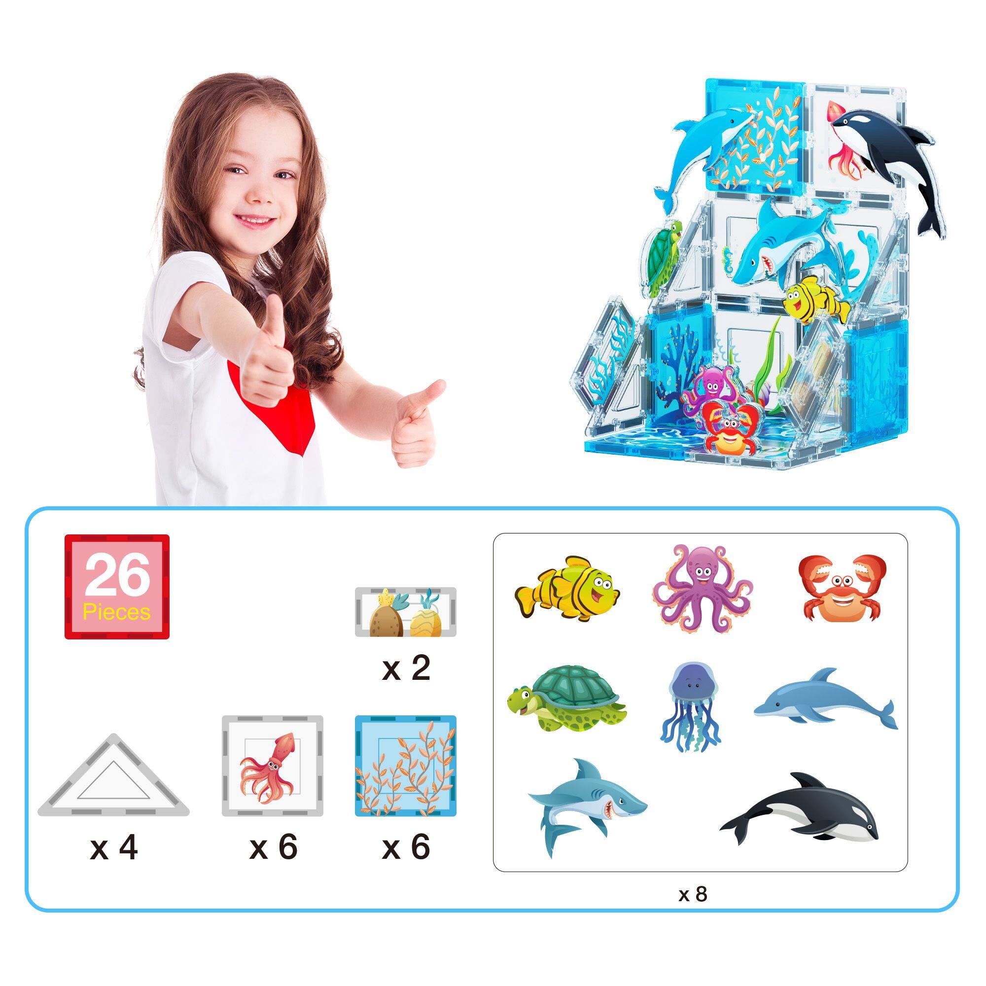 PicassoTiles PICASSO TILES Magnetic Tiles for Kids, 26PCS Marine Theme ...