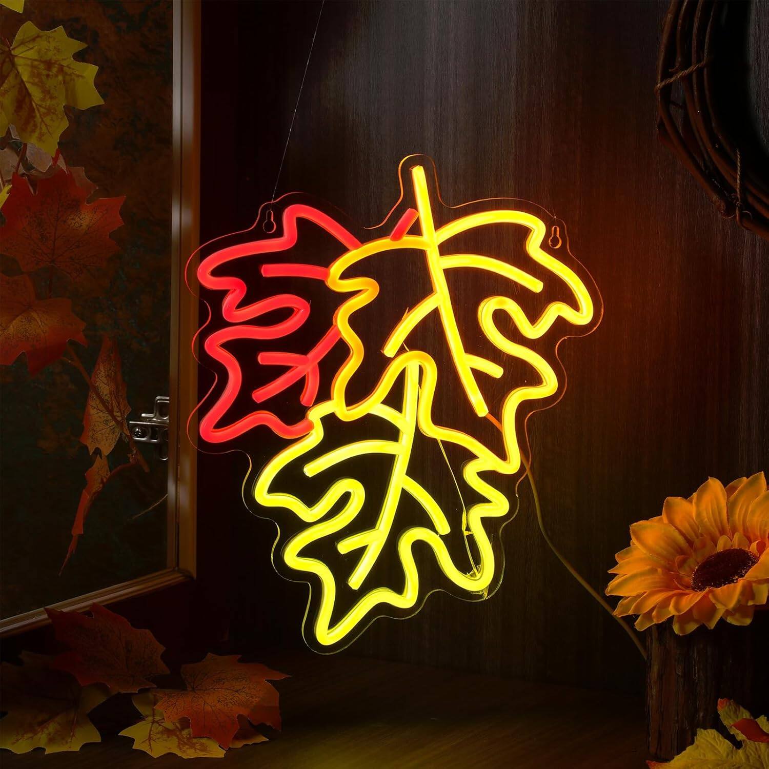 Auledio Maple Neon LED Sign Maple Neon Light Cute USB Powered Light Colorful Aesthetic 3D Wall ...