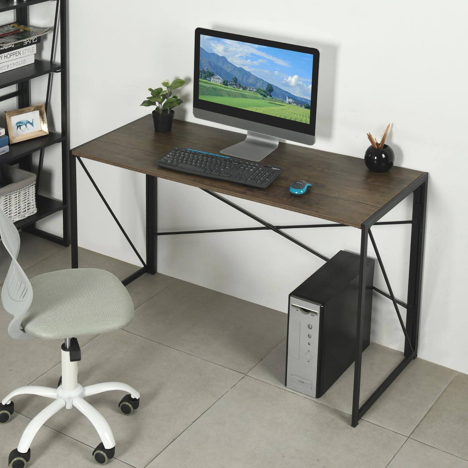 Zell Electronics 47.2 Inch Folding DeskPortable No Assembly Metal Frame ...