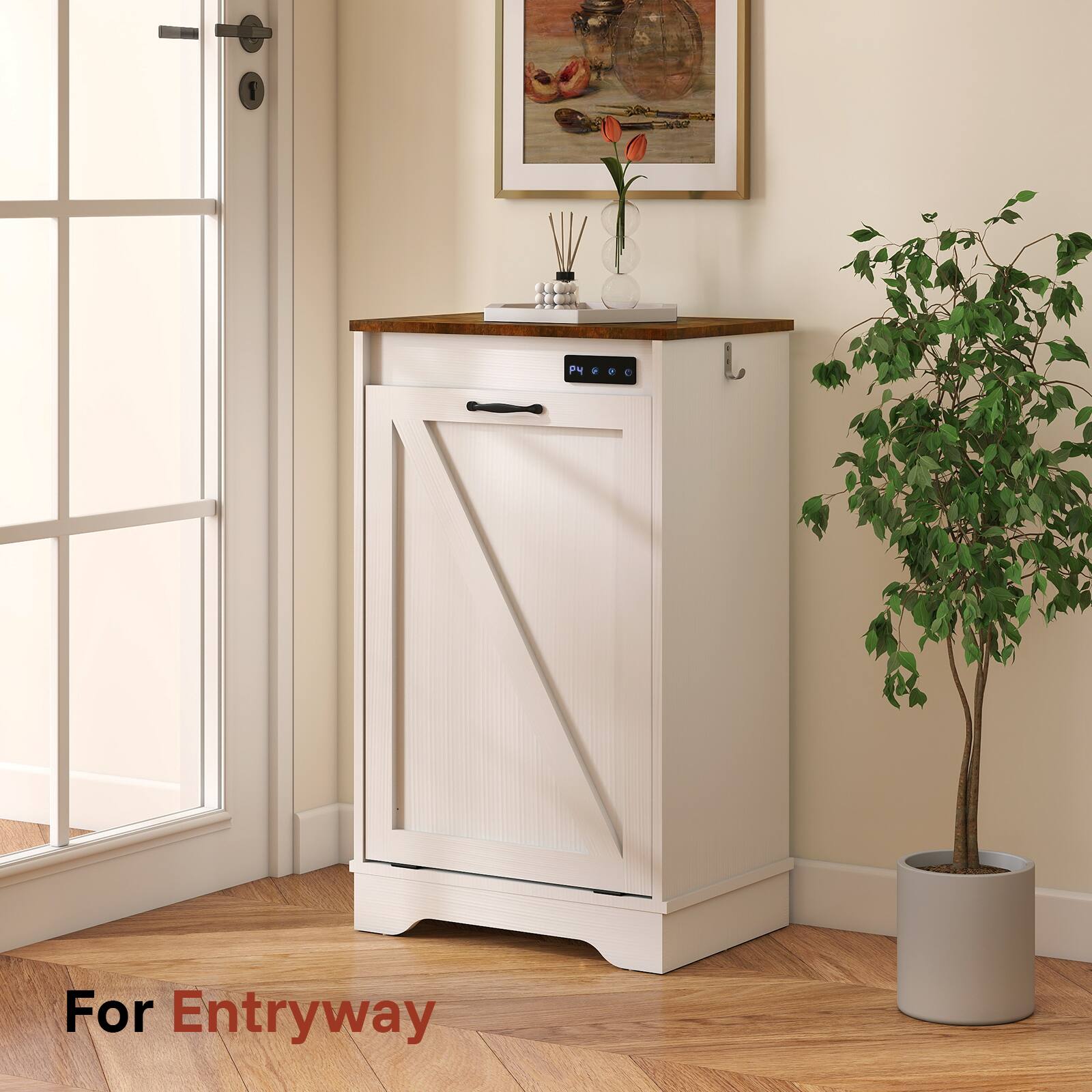 Skyzoo Tilt Out Trash Can Cabinet with Ozone Deodorizing, 10 Gal Free Standing Hideaway Trash ...