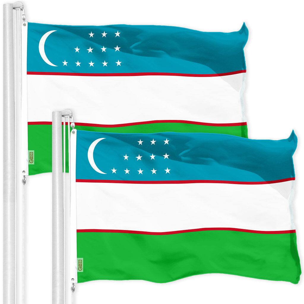 G128 2 Pack Uzbekistan Flag 3 x 5 ft Printed 150D Polyester with Brass ...