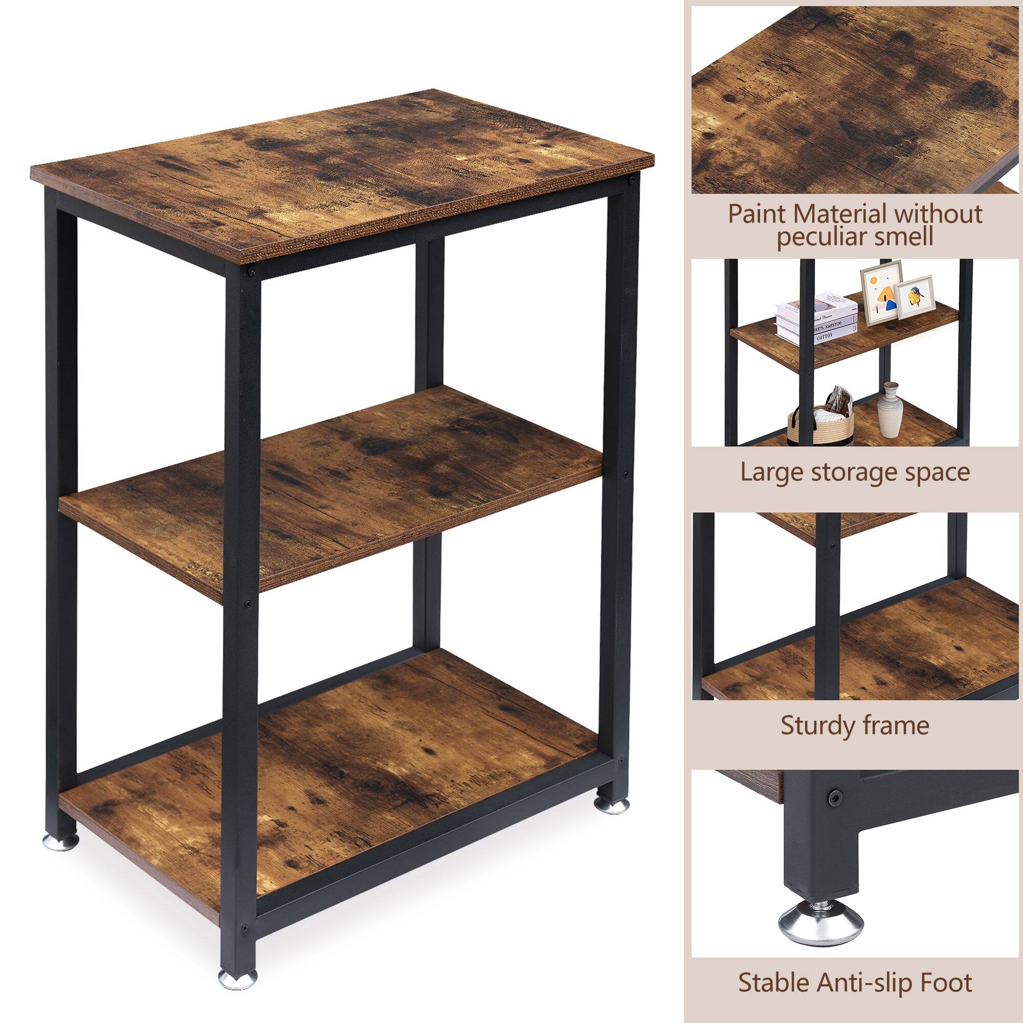 Vecelo 2Pack Metal Frame Side Table with 3 Tier Storage Shelves ...