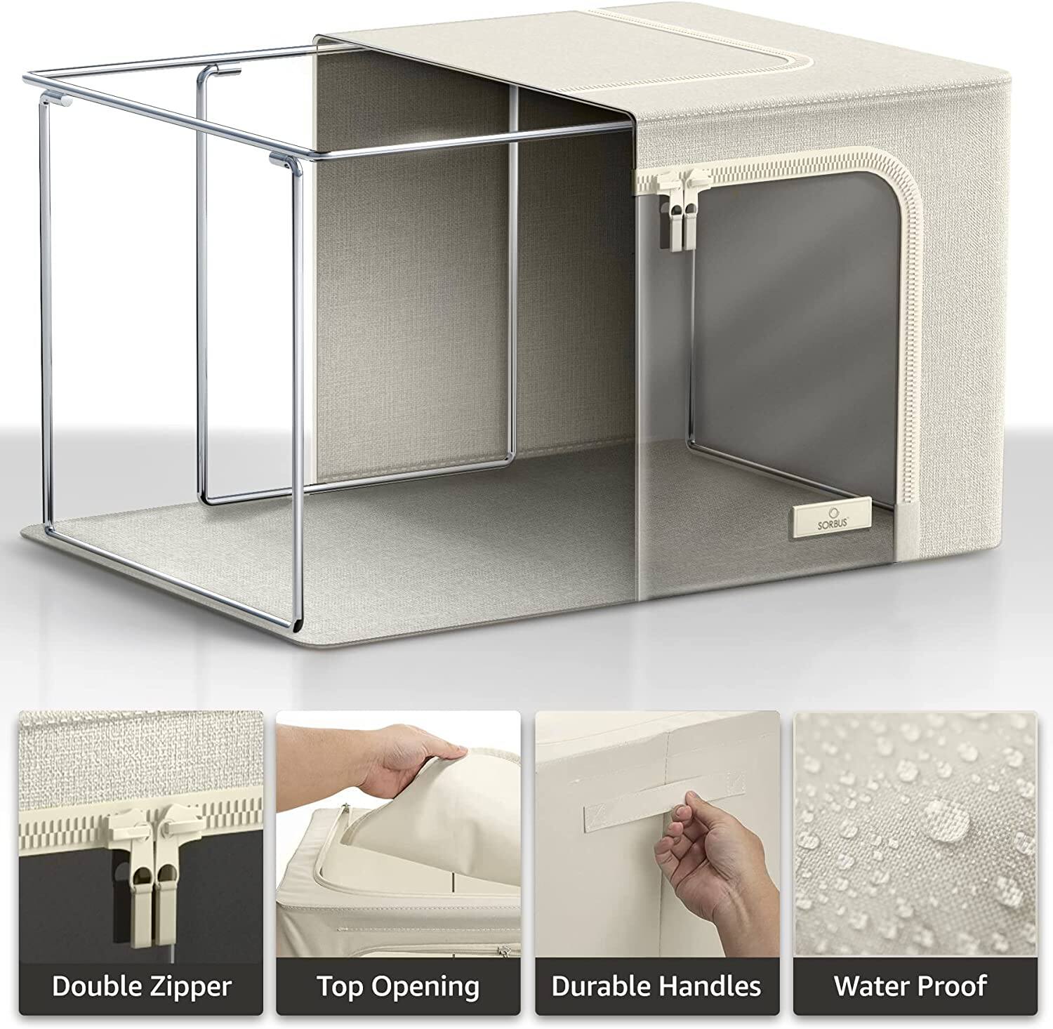 Sorbus Storage Bins with Metal Frame, Stackable & Foldable Clothes ...
