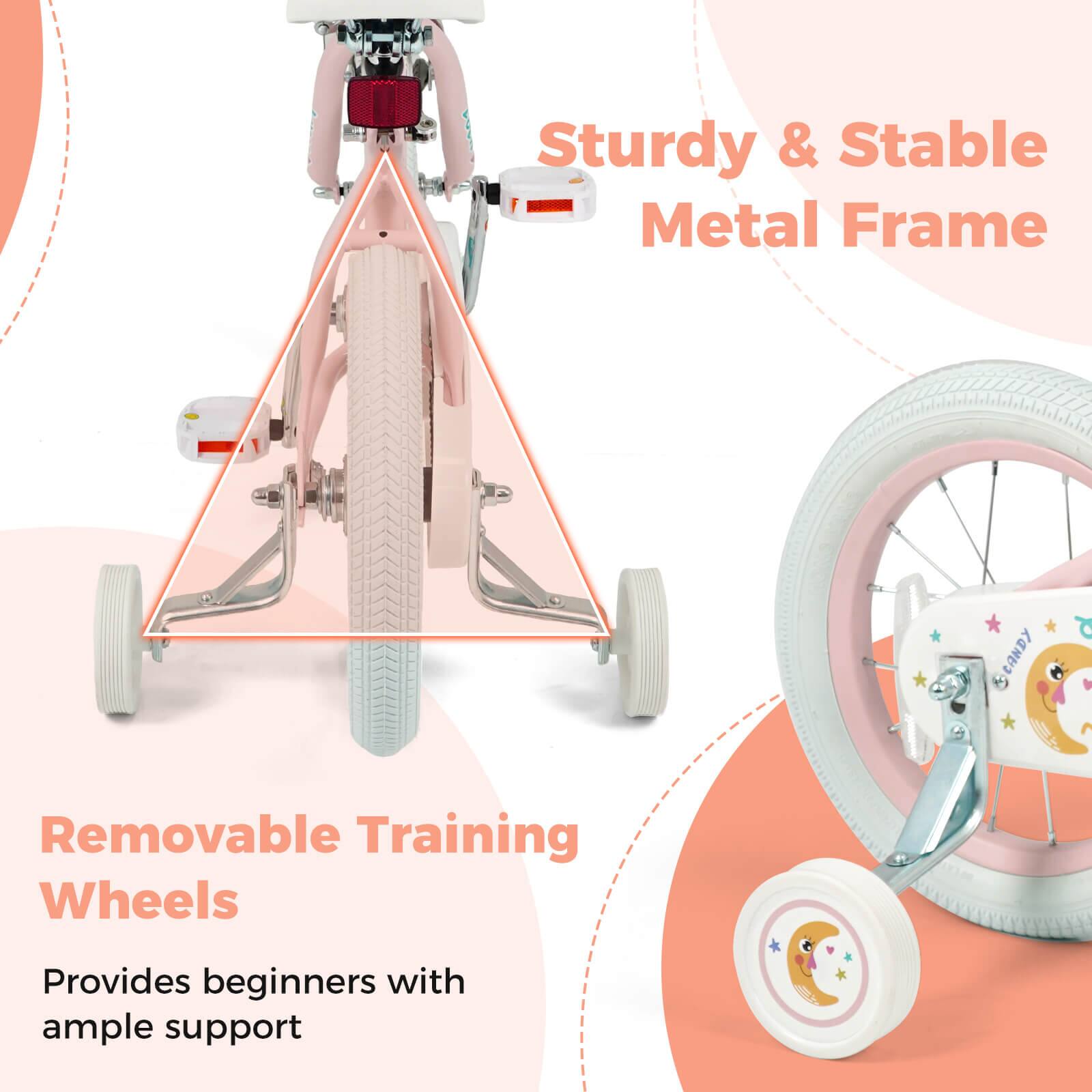 Costway 14 Inch Kids Bike for Girls Boys Age 3 8 Years with Training Wheels, Coaster Brake Pink ...