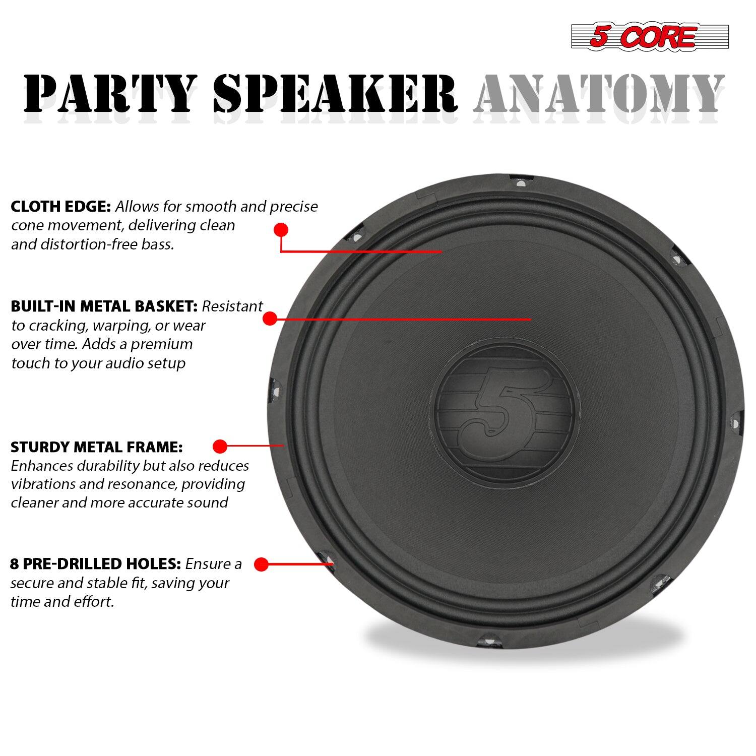 5 CORE 12" Subwoofer Speaker 100W RMS Full Range Audio PA DJ Sub Woofer ...