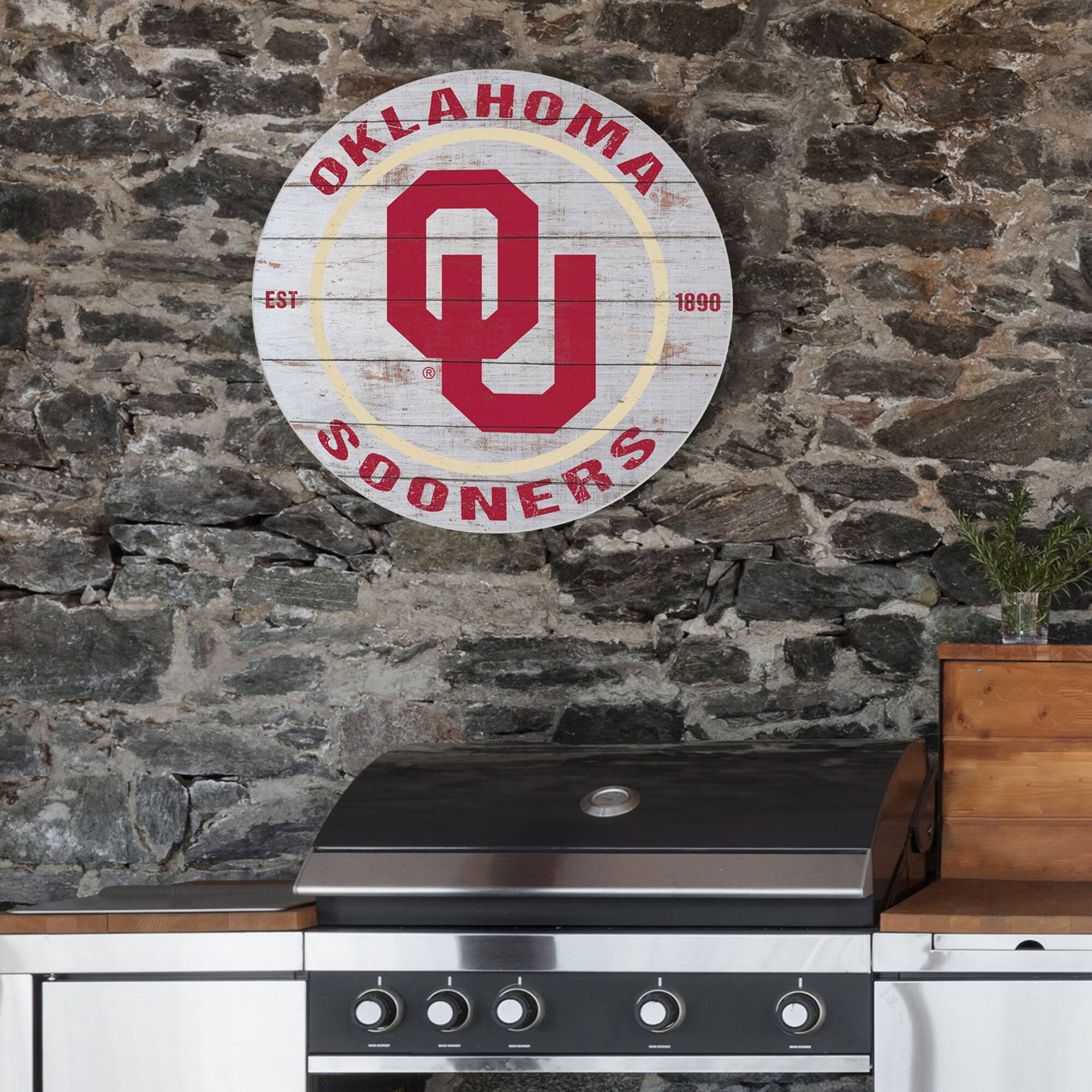 Jardine Oklahoma Sooners 20'' x 20'' Indoor/Outdoor Weathered Circle ...