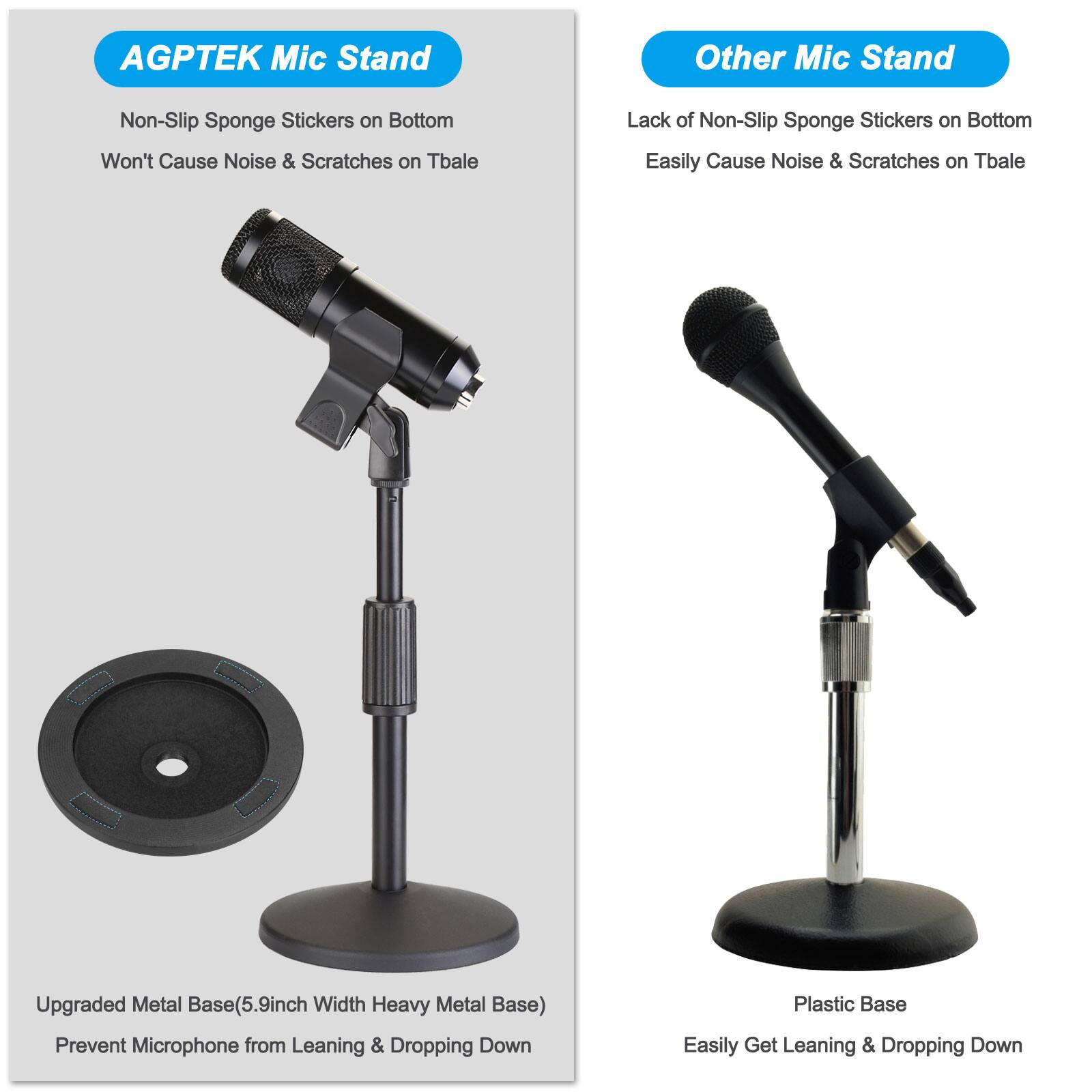 AGPtek Desk Microphone Stand with Mic Clip 5/8" Male to 3/8" Female ...