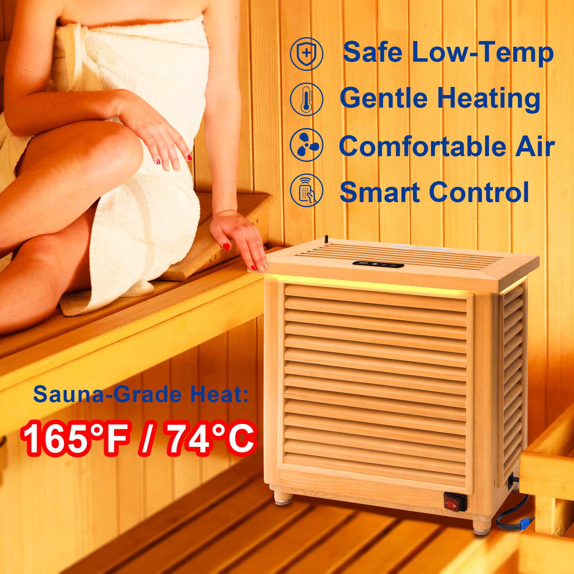 APRILSOUL Smart Sauna Heater Graphene Panel Canadian Hemlock Wood Touch ...