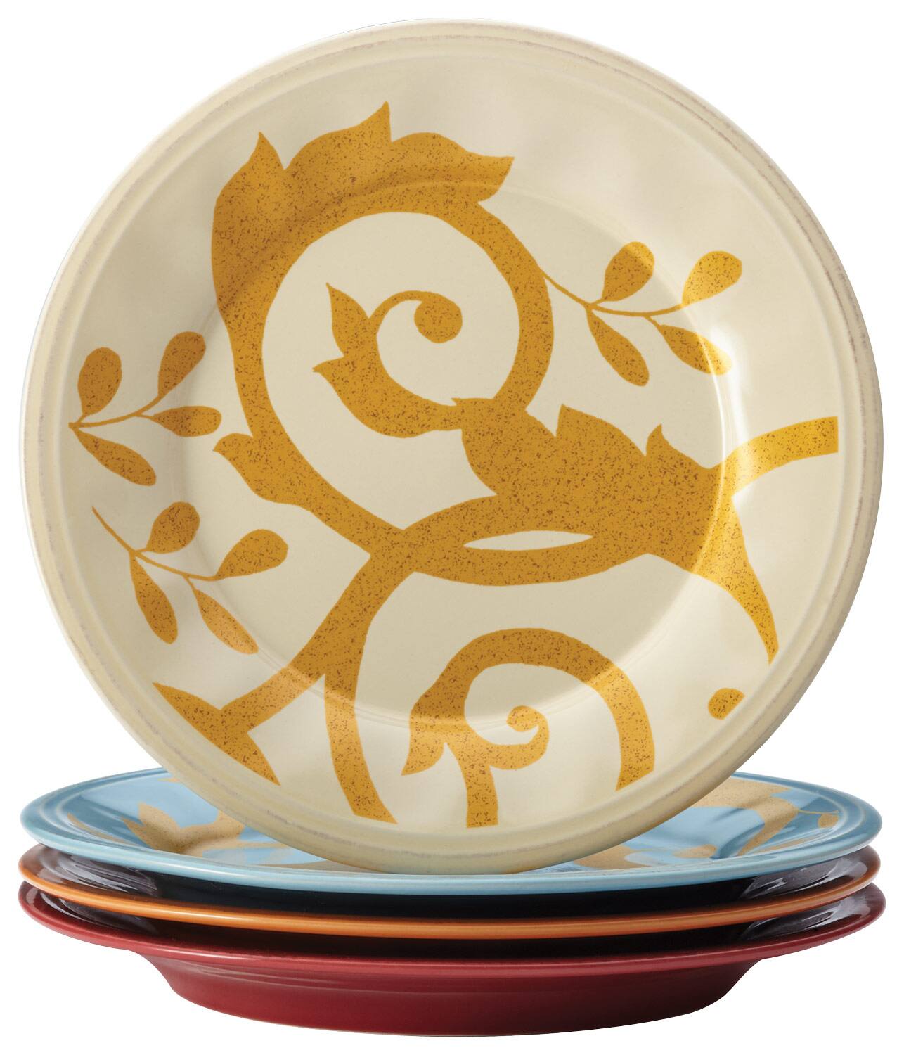 Rachael Ray Gold Scroll 4 Piece Salad Plate Set Pumpkin Orange ...