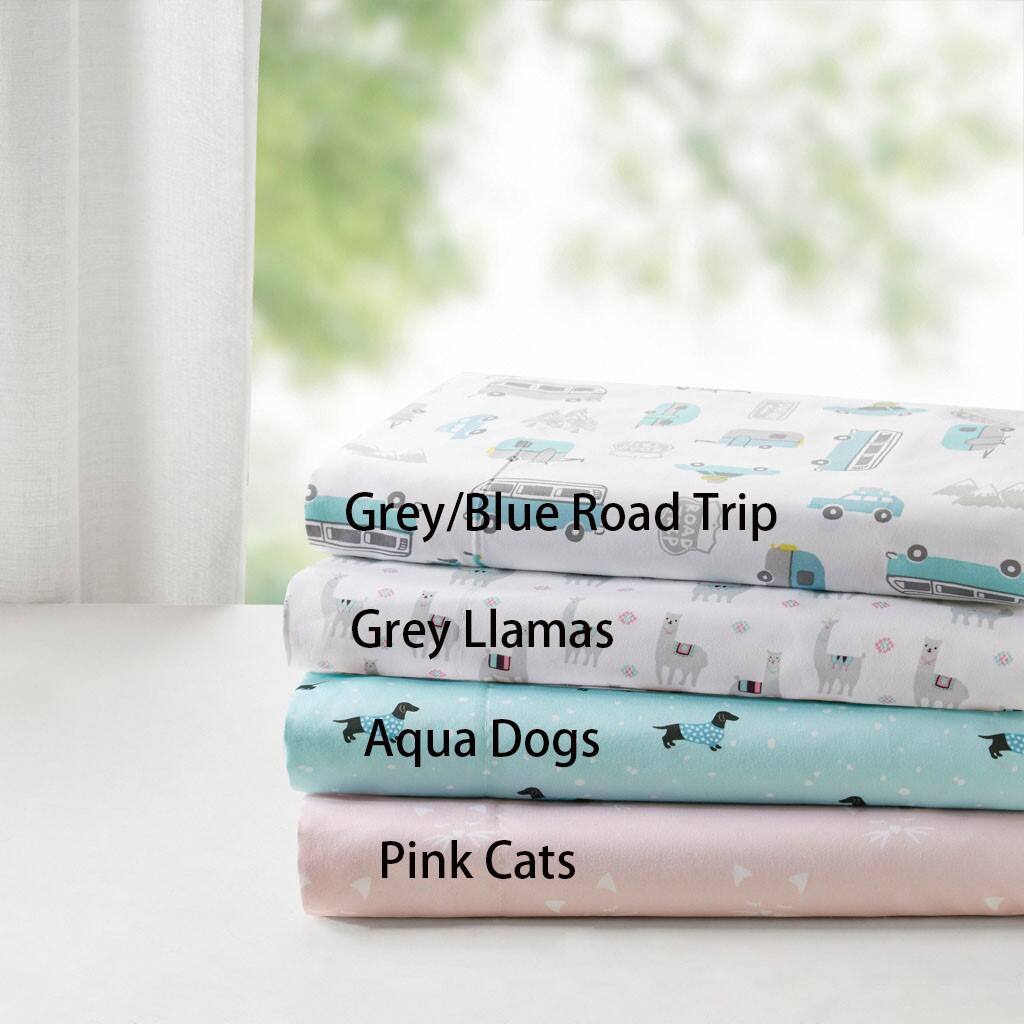 Gracie Mills Everett 85 gsm Printed Soft Microfiber Sheet Set Aqua Dogs ...