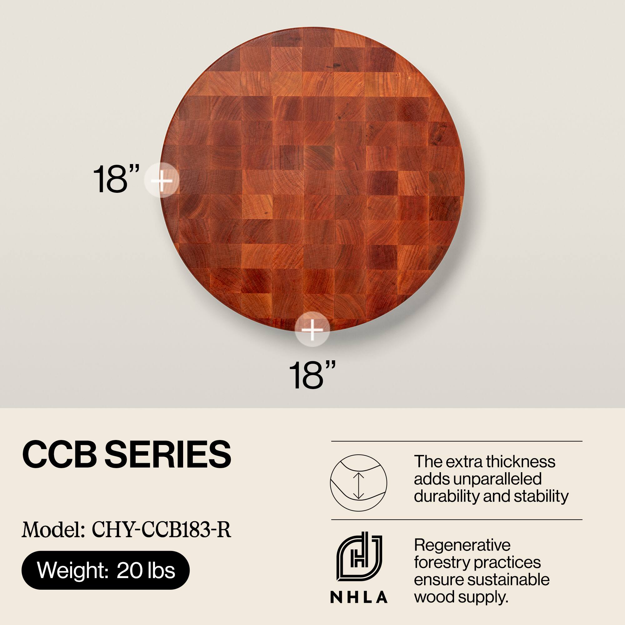 John Boos Wood End Grain Round Cutting Board for Kitchen, 18" x 18" x 3" Cherry CHY-CCB183-R ...
