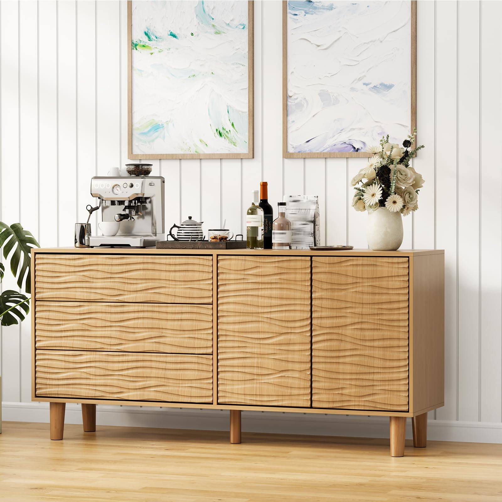 Babevy 61'' Sideboard Buffet Cabinet, Mid Century Modern Storage ...