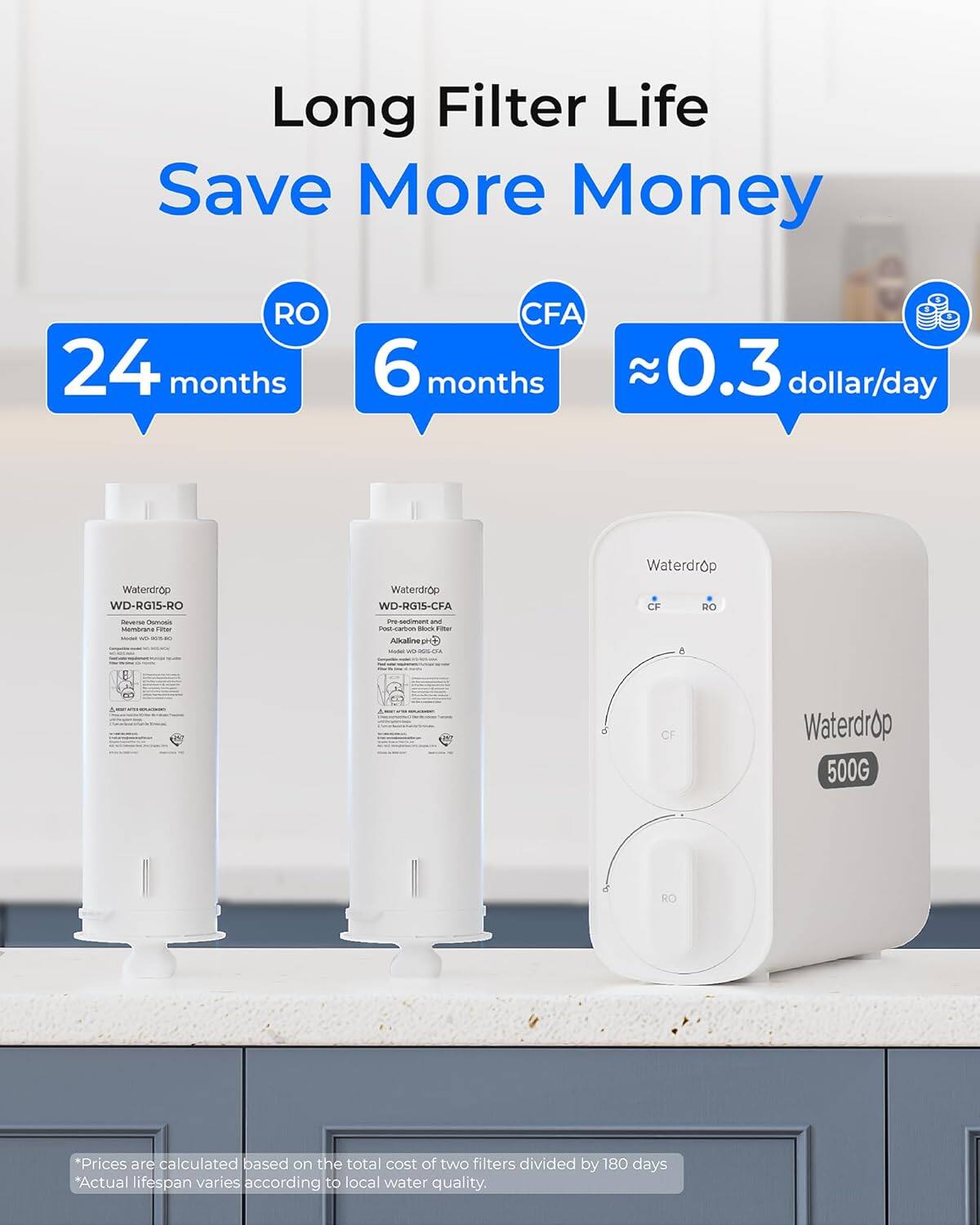 Waterdrop G5P500A Alkaline Mineral pH+ Reverse Osmosis Water Filter ...