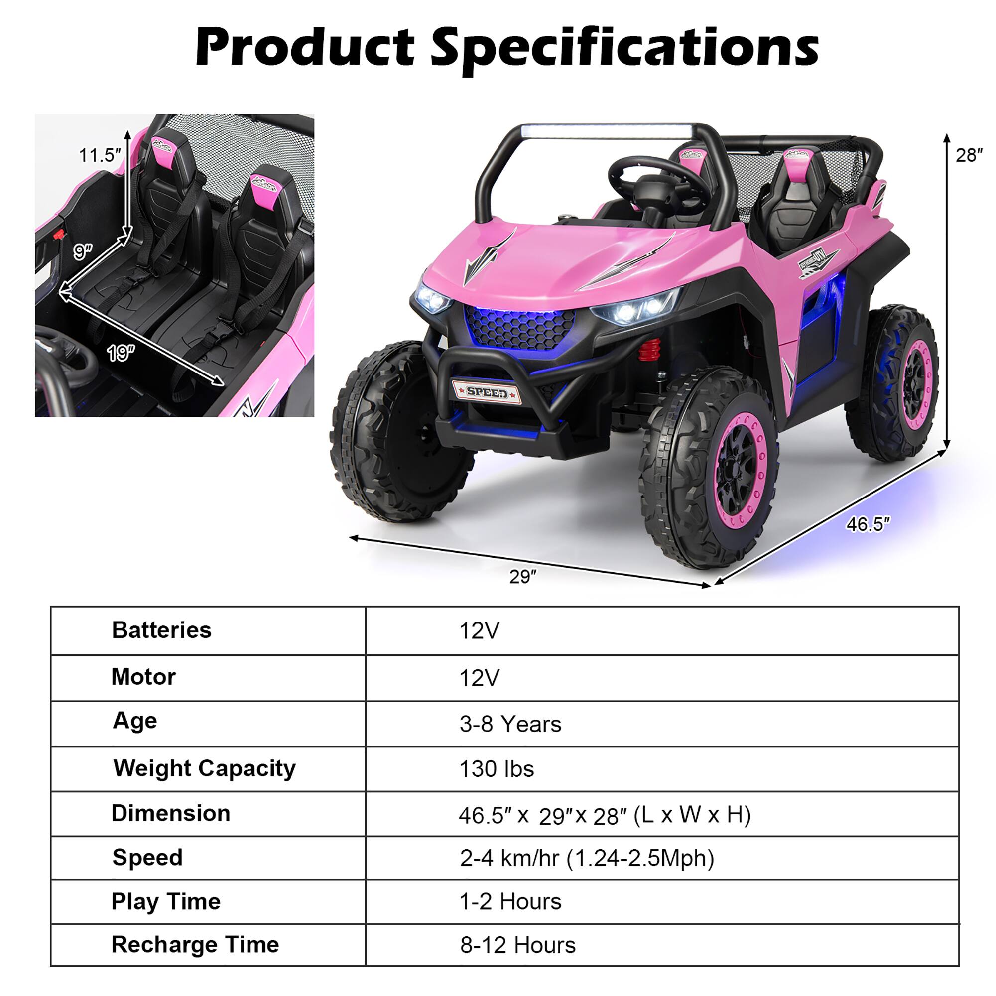 Costway 12V 2 Seater Kids Ride On UTV RC Electric Vehicle Suspension w ...