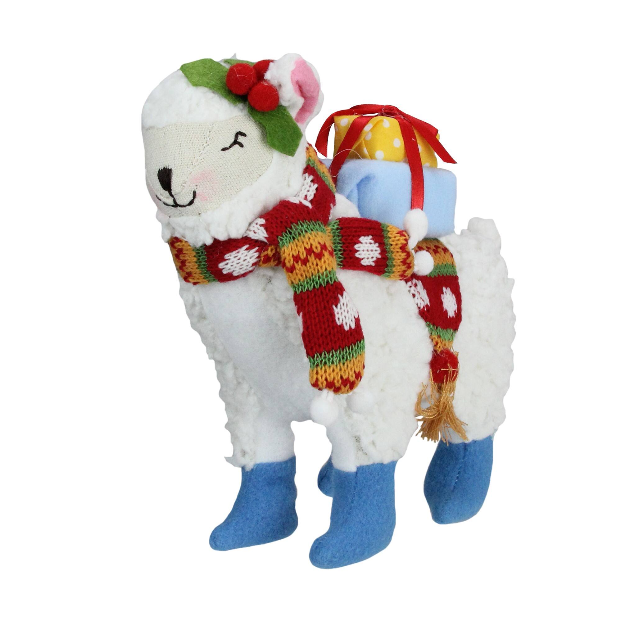 Raz 8.5" and Blue Plush Llama with Holly Plant Christmas Tabletop ...