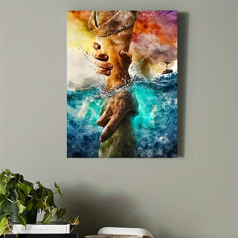 blue 1pc wood frame canvas painting, hand of god wall painting ...