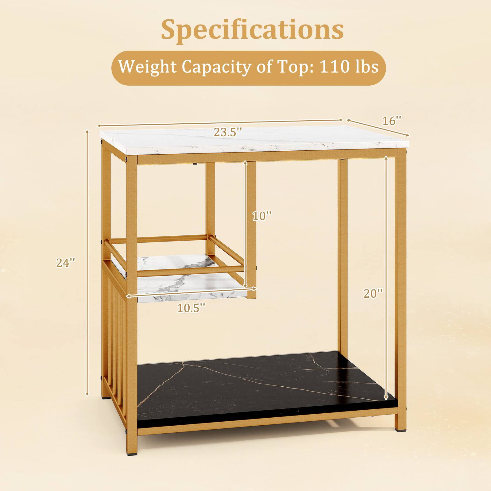 Costway 3 Tier Sofa Side Table with Open Storage Shelf Modern Buffet ...