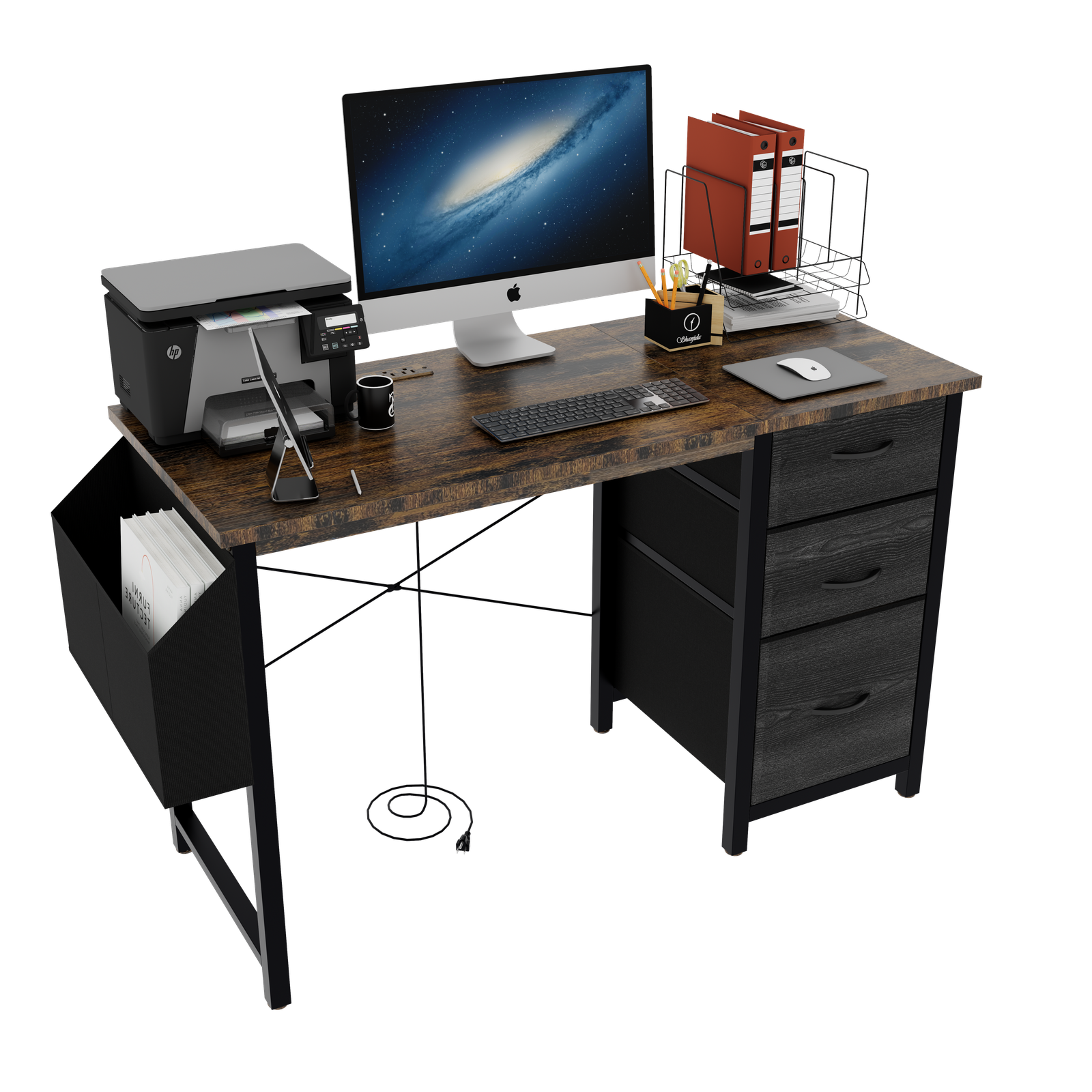 Spaco 47.3 Inch Office Computer Desk with Power Outlet, 3 Drawers, Side ...