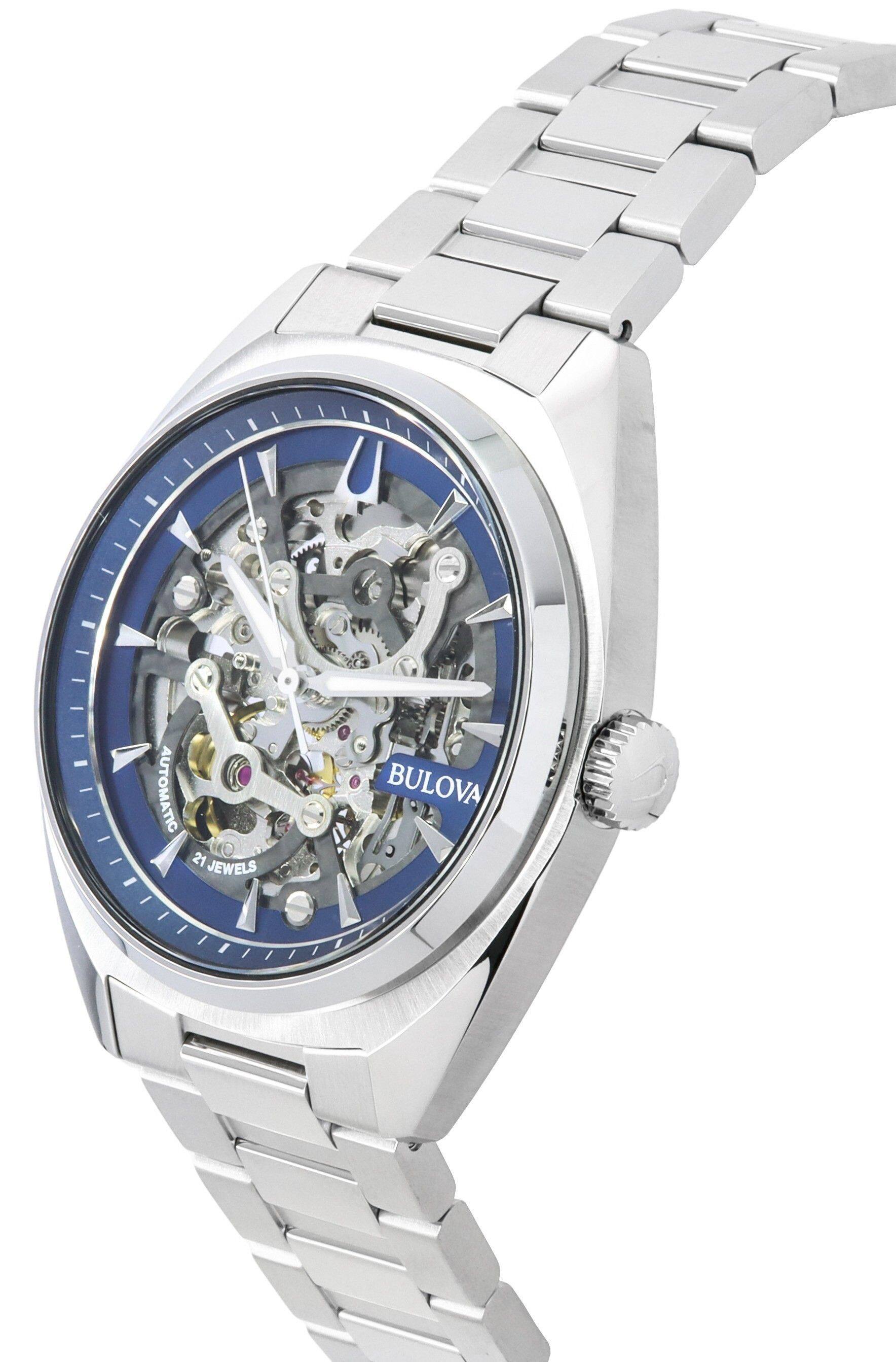 Bulova Classic Surveyor Stainless Steel Blue Skeleton Dial Automatic ...