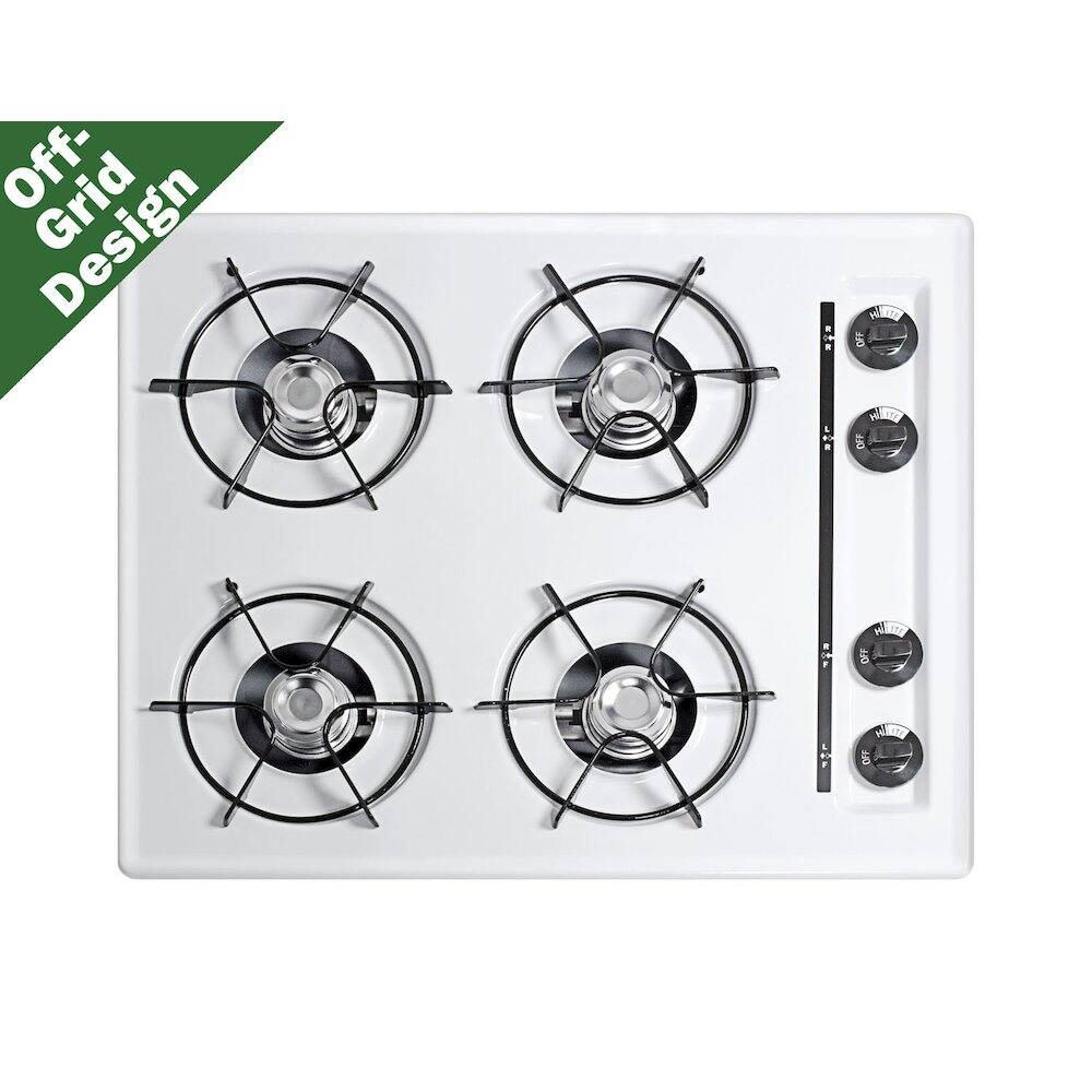 SUMMIT 24" Wide 4 Burner Propane Gas Cooktop, Battery Start White ...