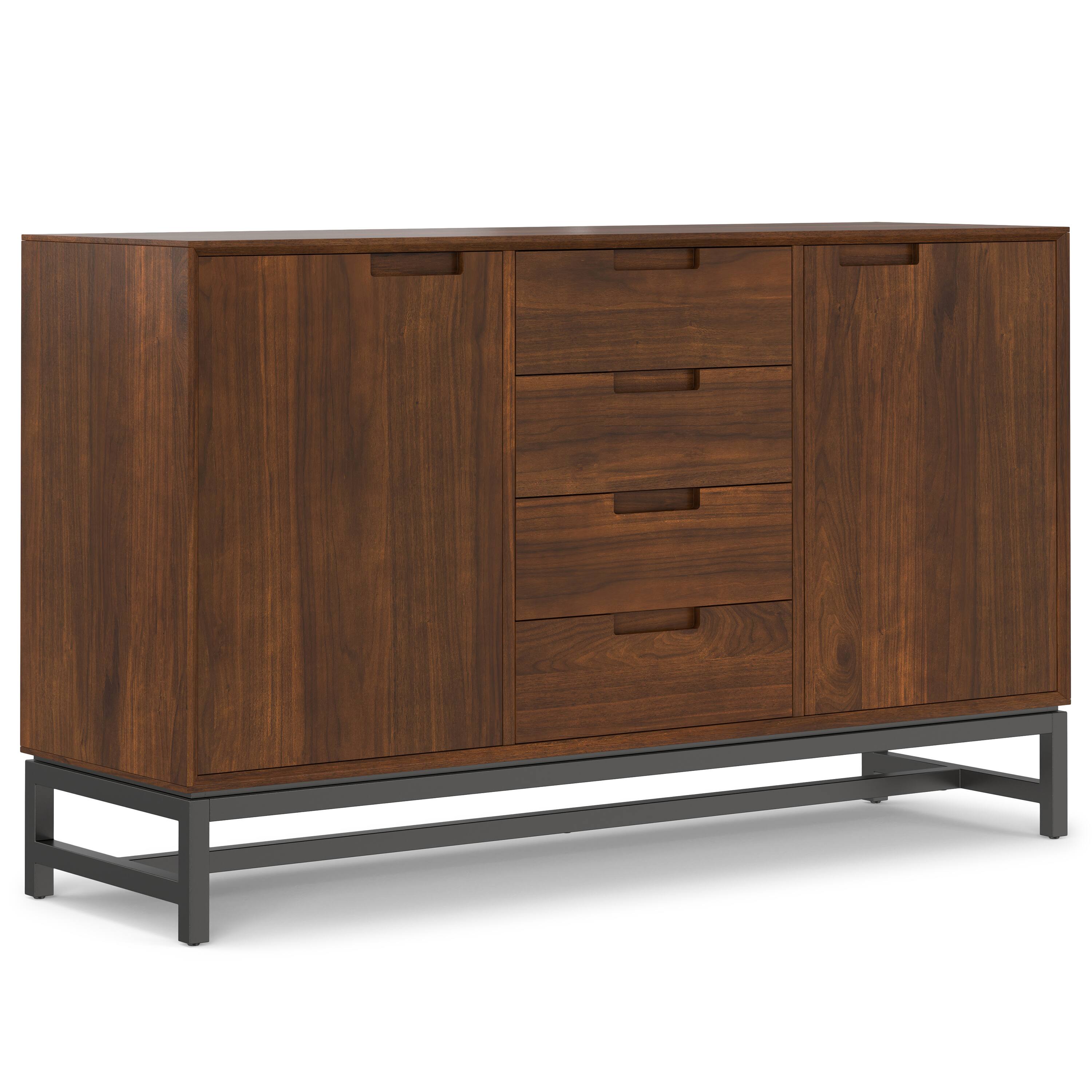 Simpli Home Banting Mid Century Sideboard with Centre Drawers - Walnut ...