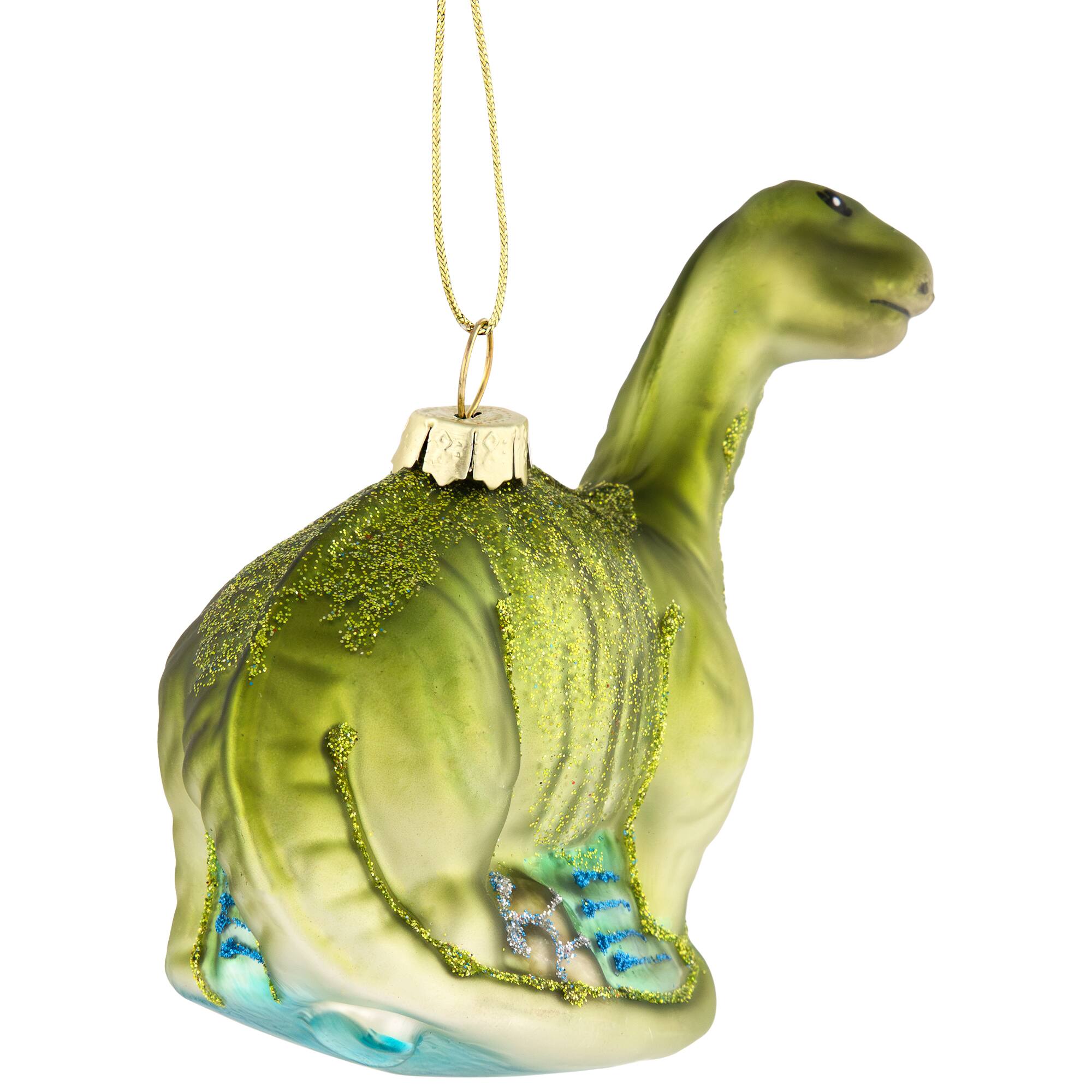 Northlight 4" Glittered Brontosaurus Dinosaur Glass Christmas Ornament ...
