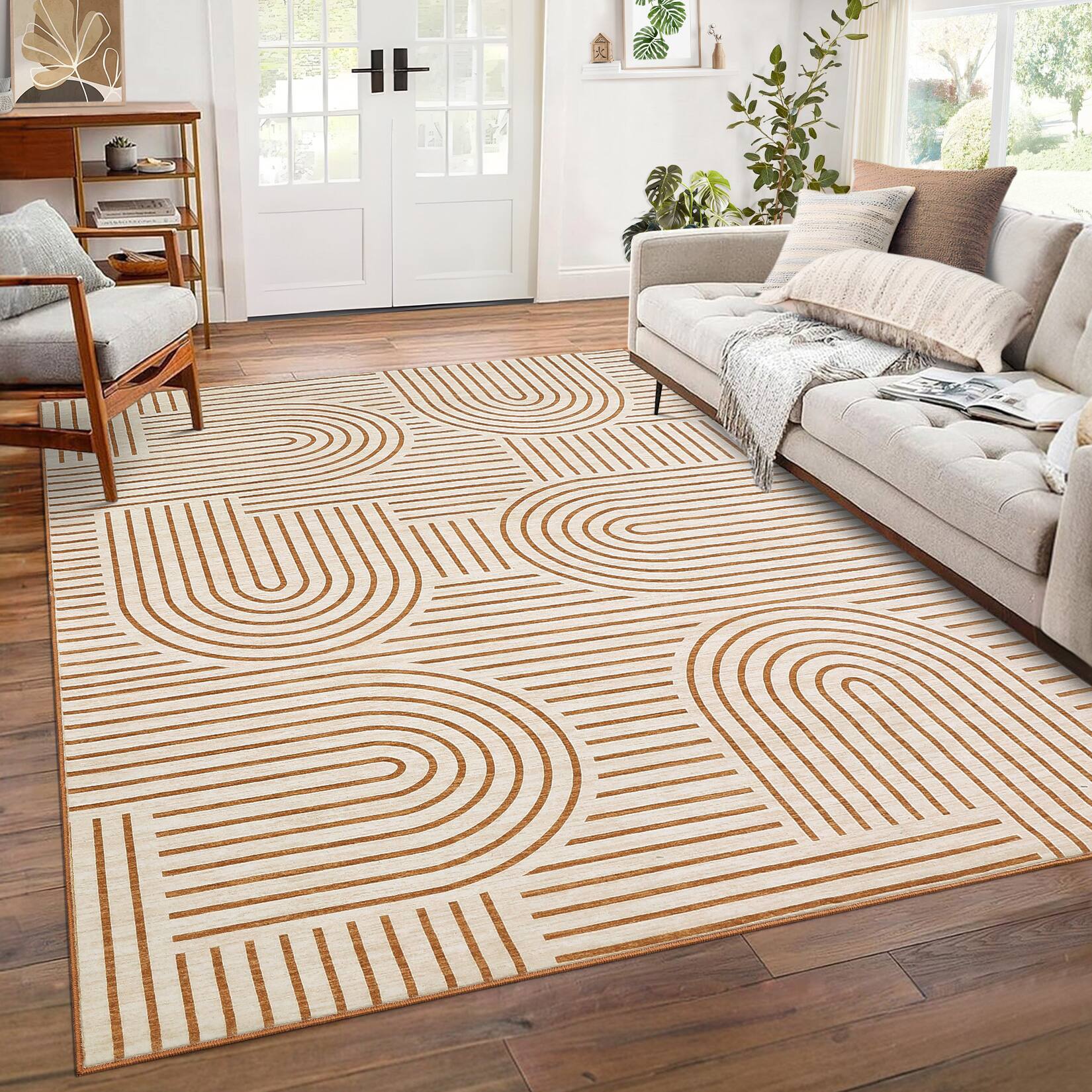 GARVEE Geometric Line Area Rug Modern Rhythm Low Pile Non Slip Machine ...