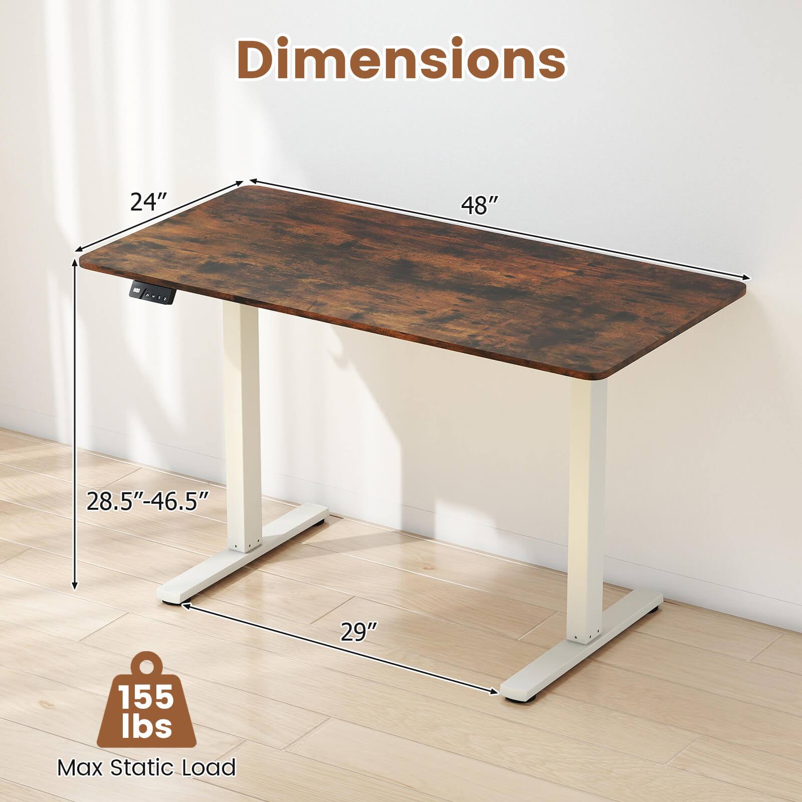 Costway 48" x 24" Electric Standing Desk with LED Display 2 Memory ...