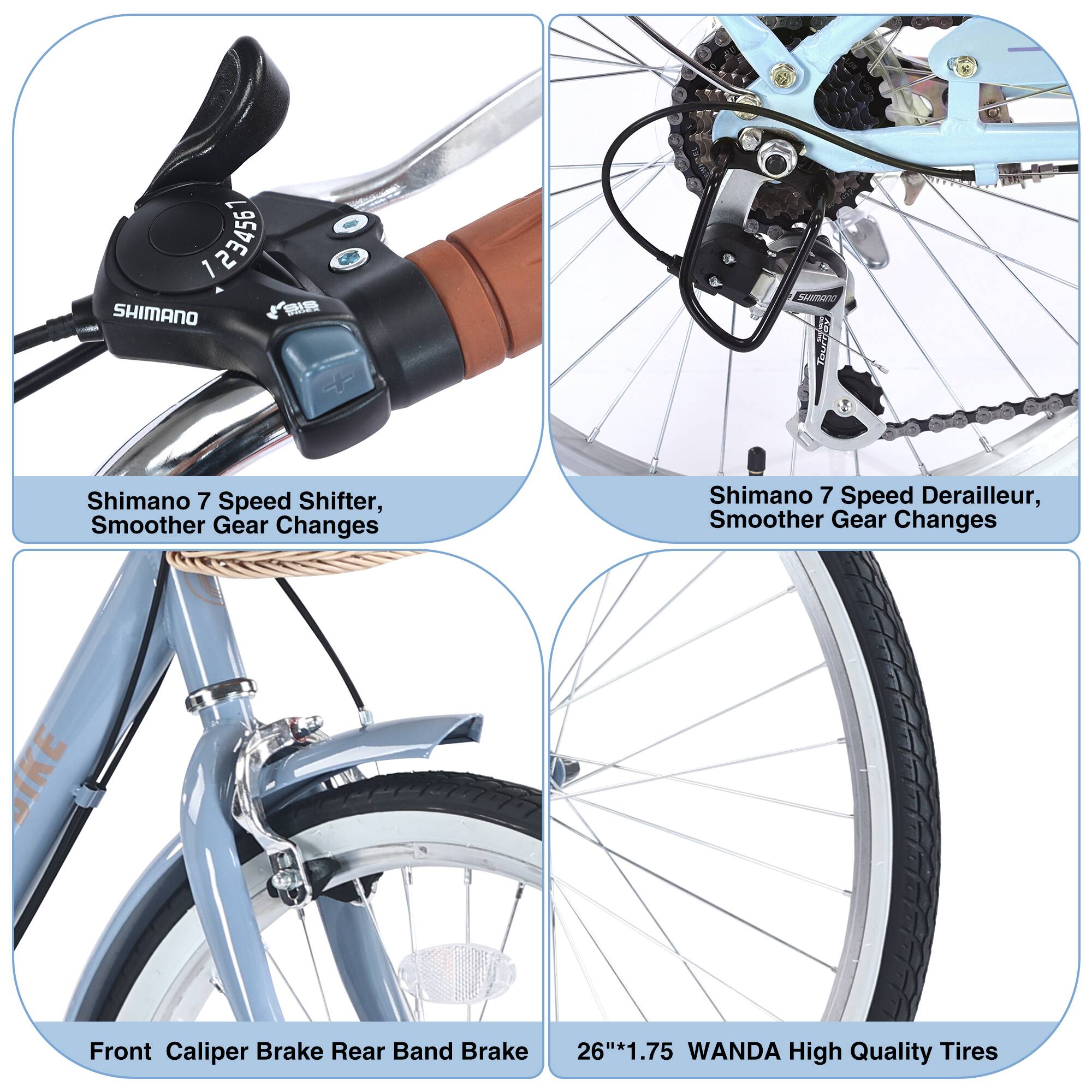 TinyHomie 7 Speed City Bike With Basket Steel Frame Multiple Colors 26 Inch Girls Bicycle Blue ...