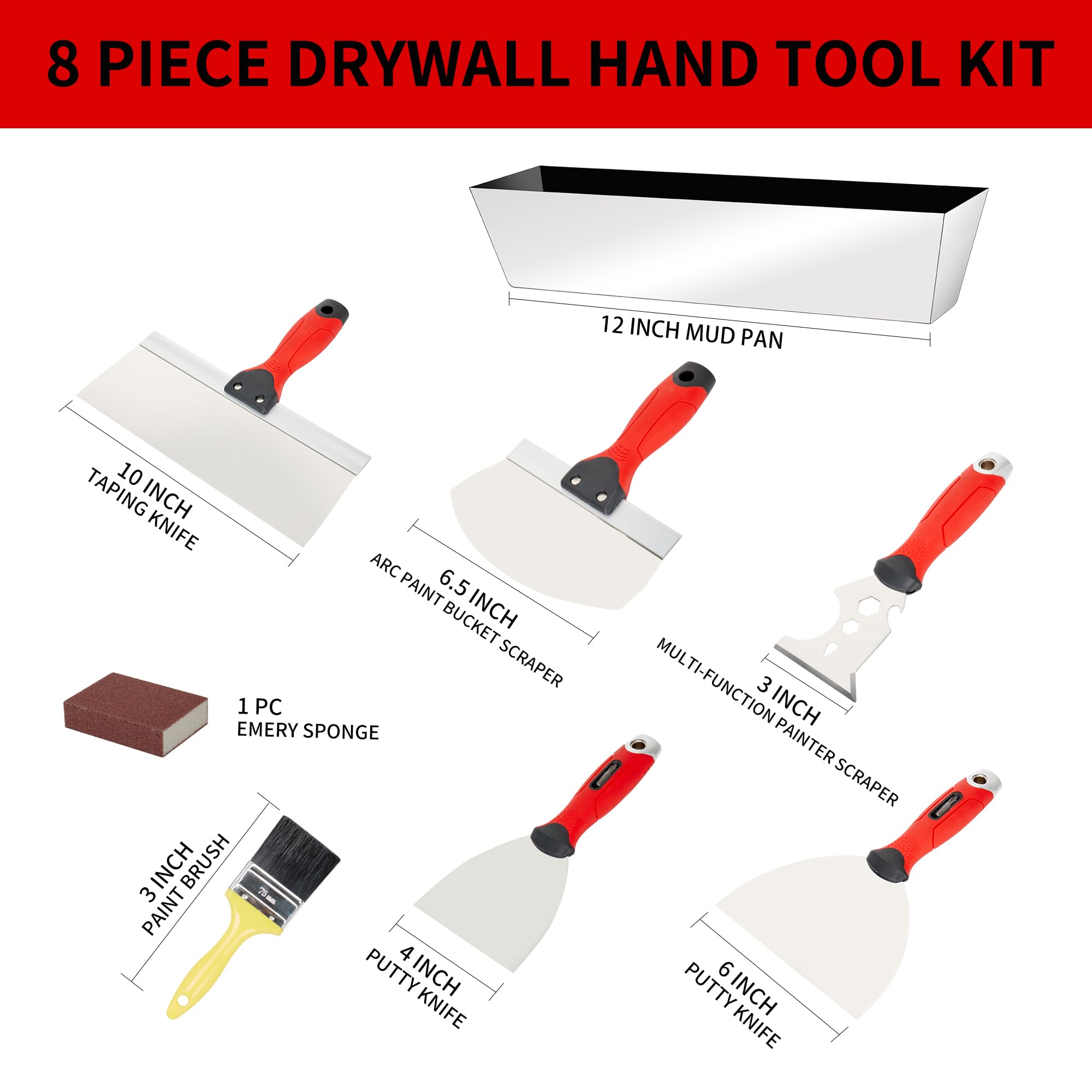 JETRANSPORT Drywall Hand Tool Kit Stainless Steel Putty Set Including ...