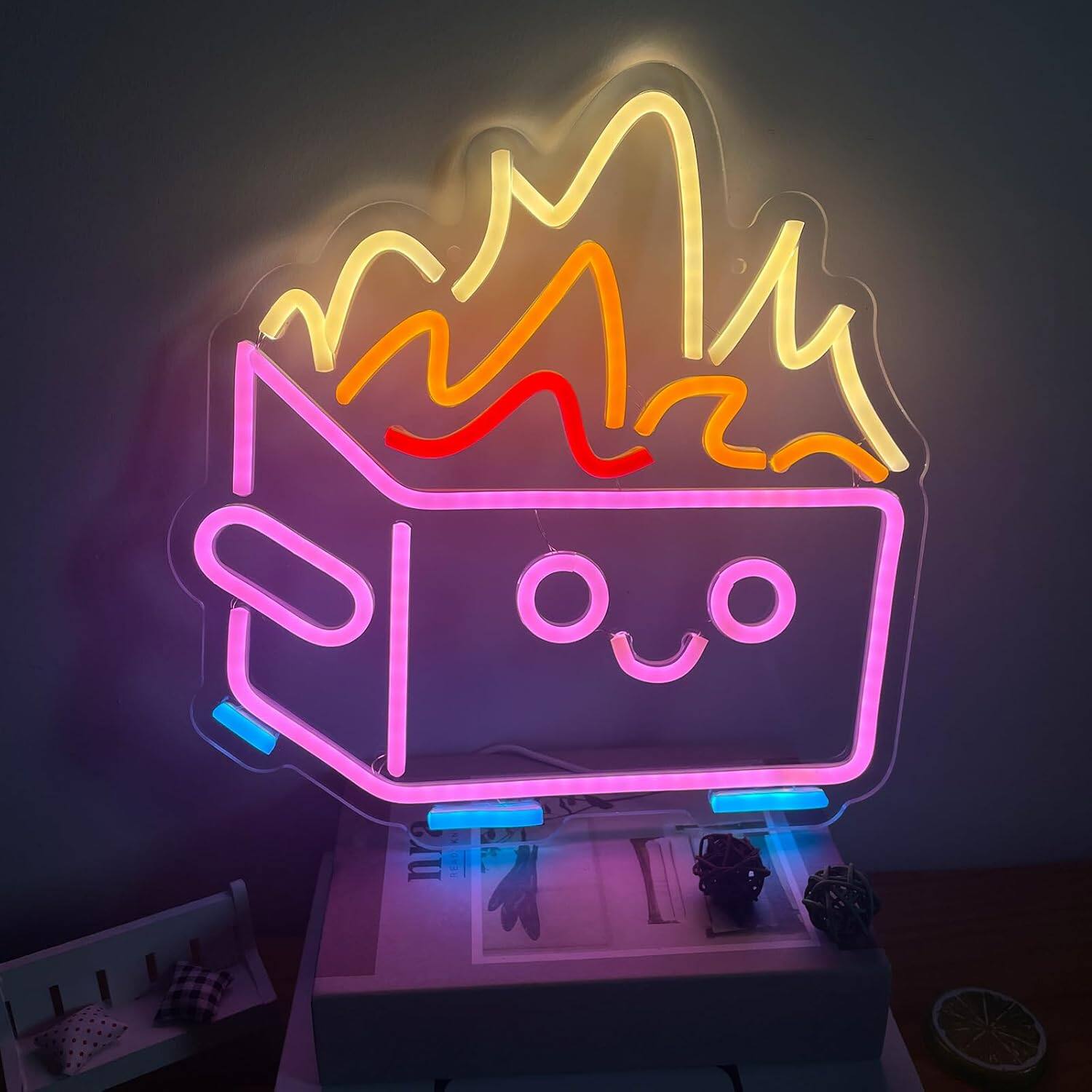 Auledio Dumpster Funny Fire This Is Fine Led Lamp Neon Sign Room Decor ...