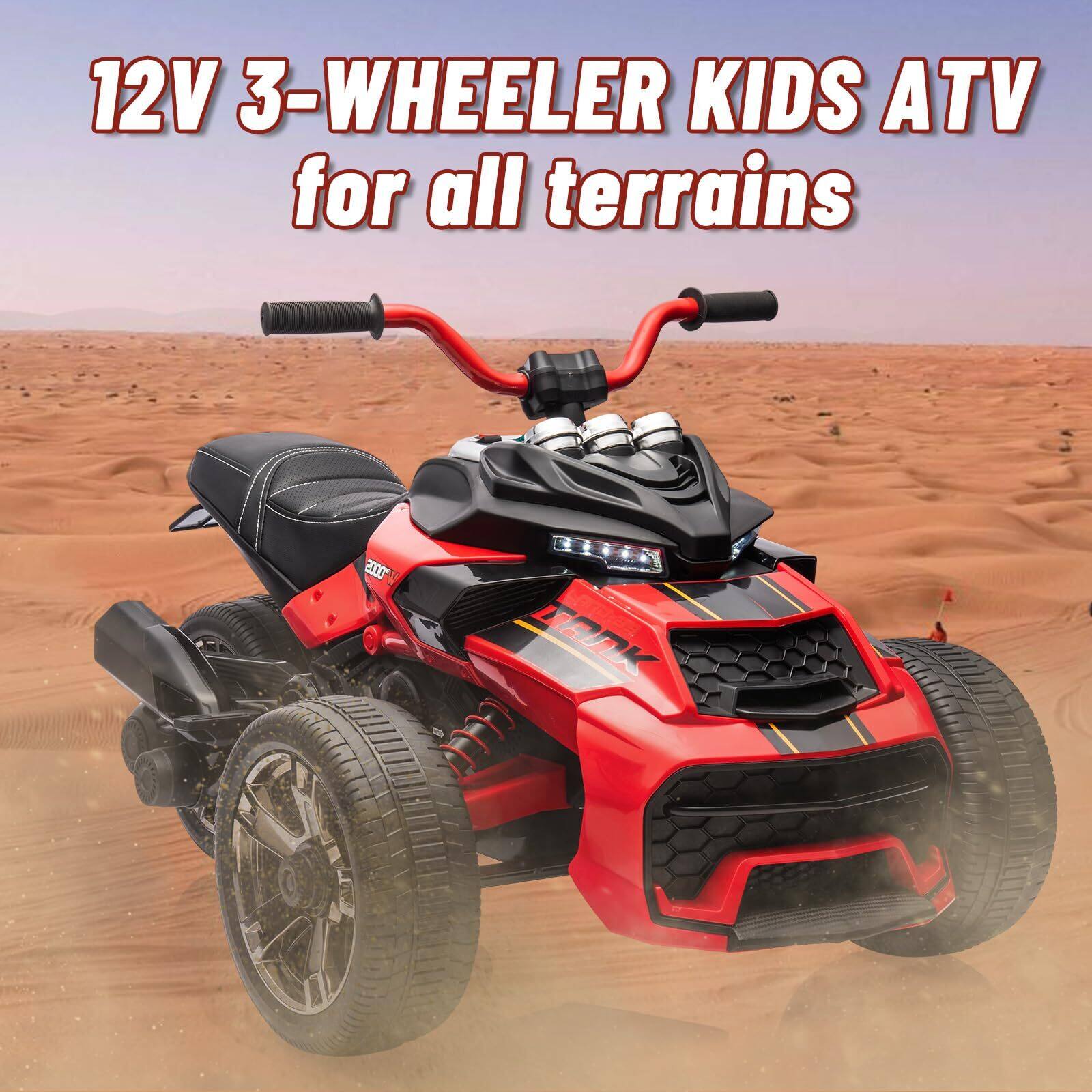 GARVEE 3 Wheel Kids ATV 12V, Electric Motorcycle, EVA Tire, LED, Music ...
