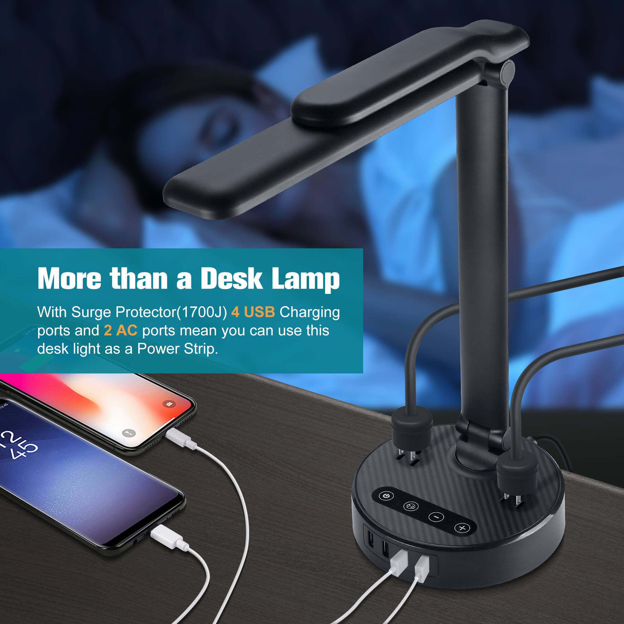 IMAGE 5500K LED Desk Lamp Light with 4 USB Charging Port and 2 AC Power ...