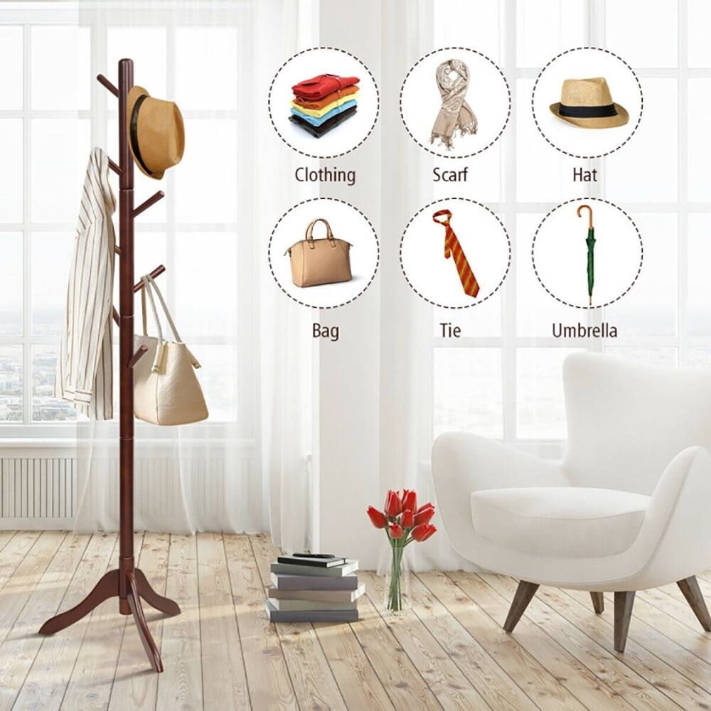 Kadyn Adjustable Wooden Tree Coat Rack with 8 Hooks Tree Shaped Coat ...