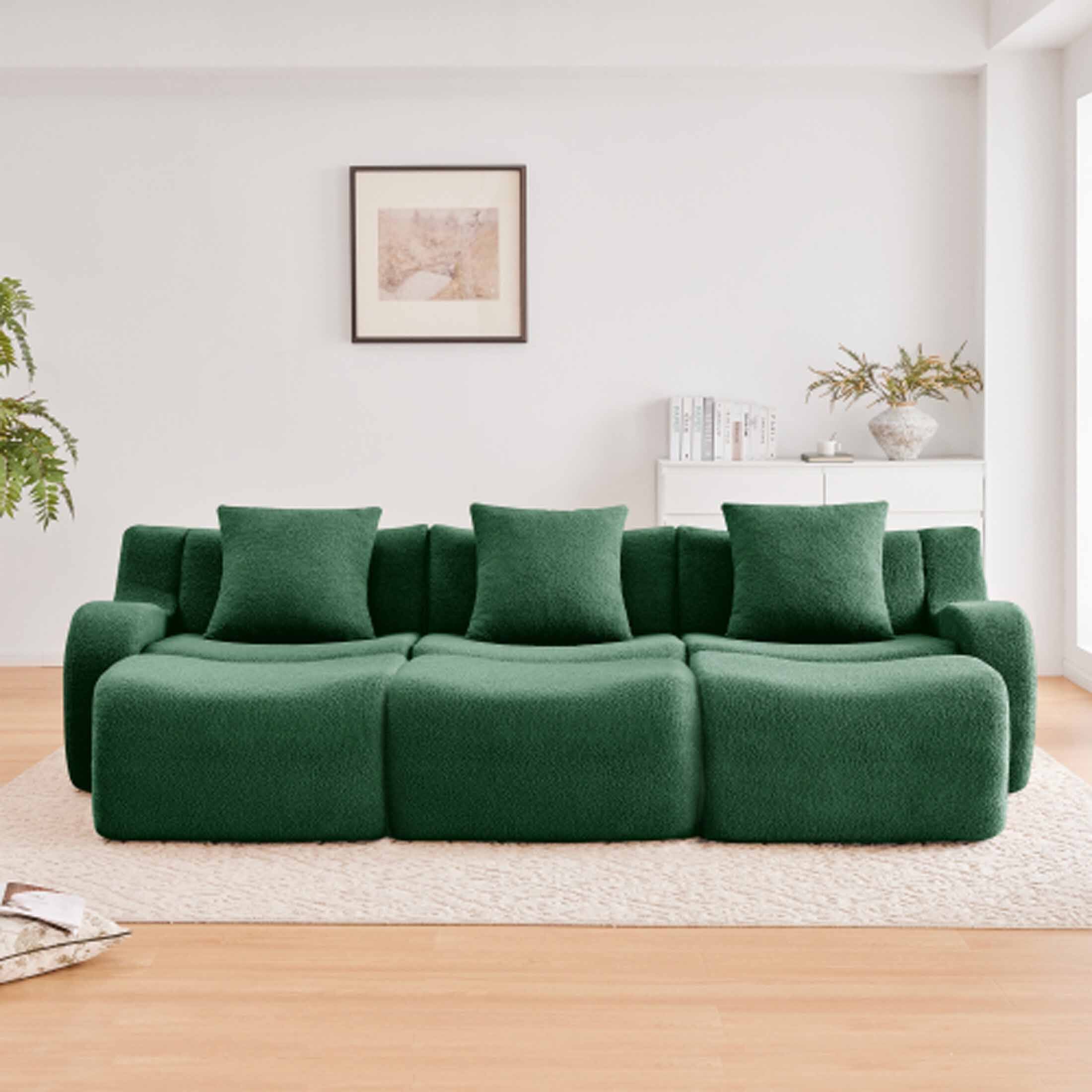Aukfa Modular Teddy Fabric Sofa 3 Seat Sectional with 3 Ottomans, Soft ...