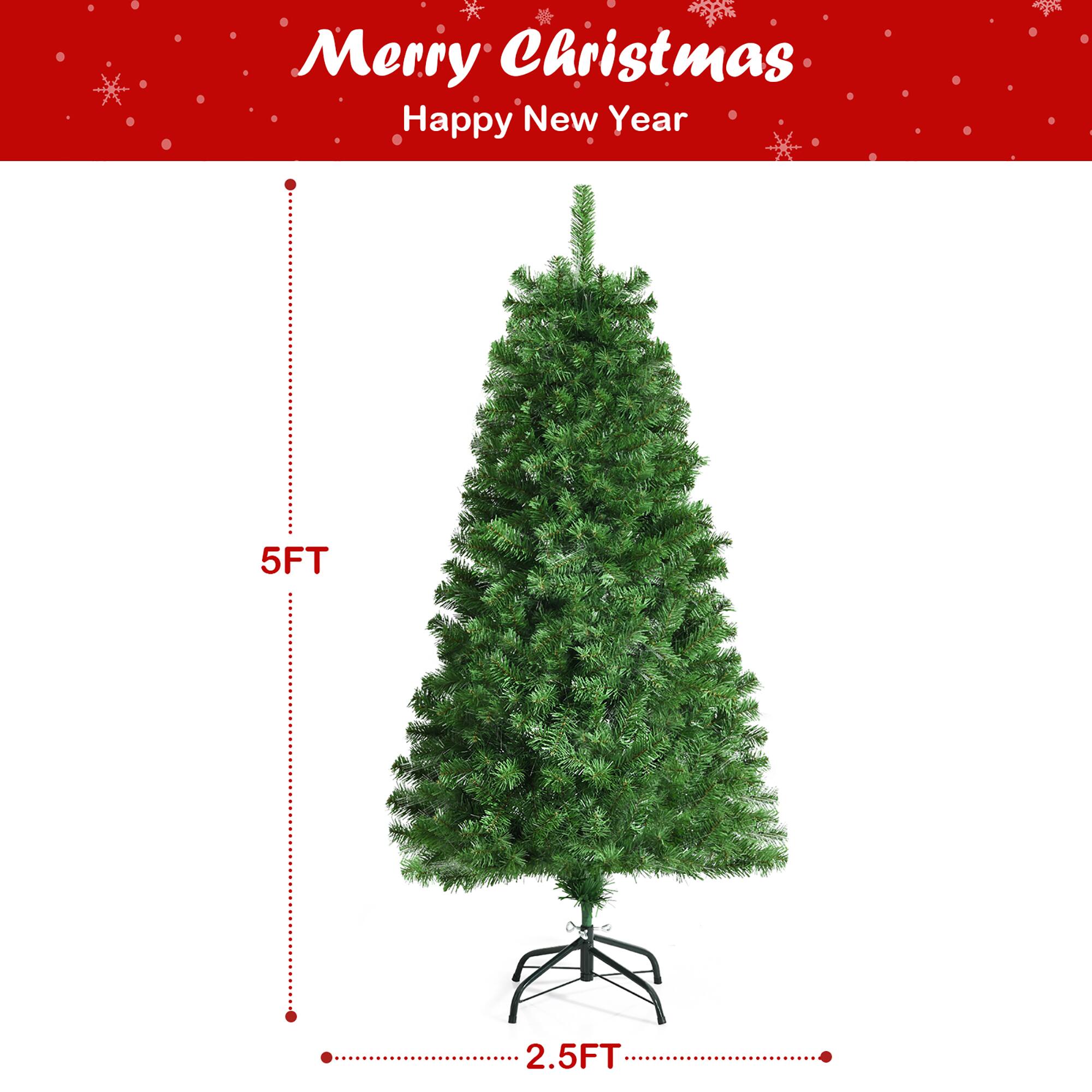 Costway 5ft Pre lit Fiber Optic PVC Artificial Christmas Tree w/ 449 ...
