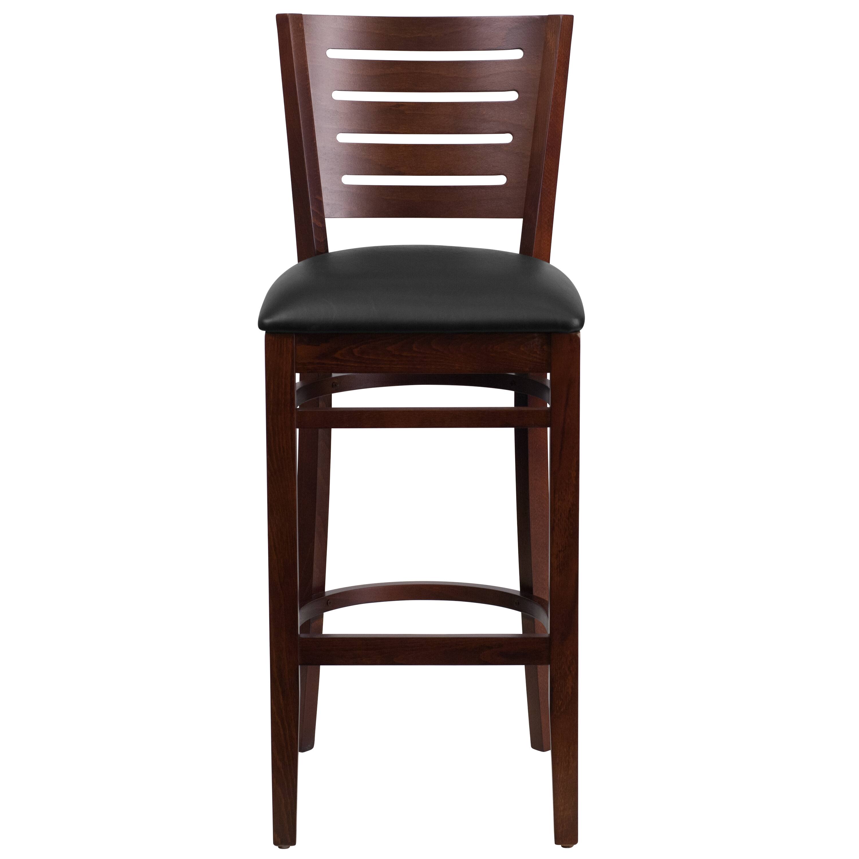 Emma + Oliver Slat Back Wooden Restaurant Dining Barstool Black Vinyl ...