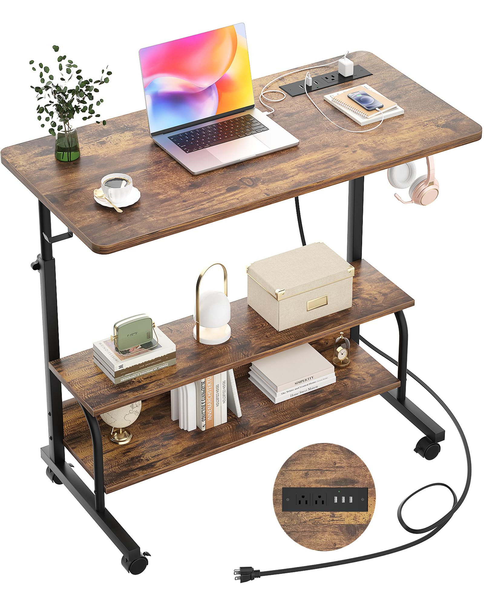 Hirose Alice Height Adjustable Standing Desk with Power Outlets, Manual ...