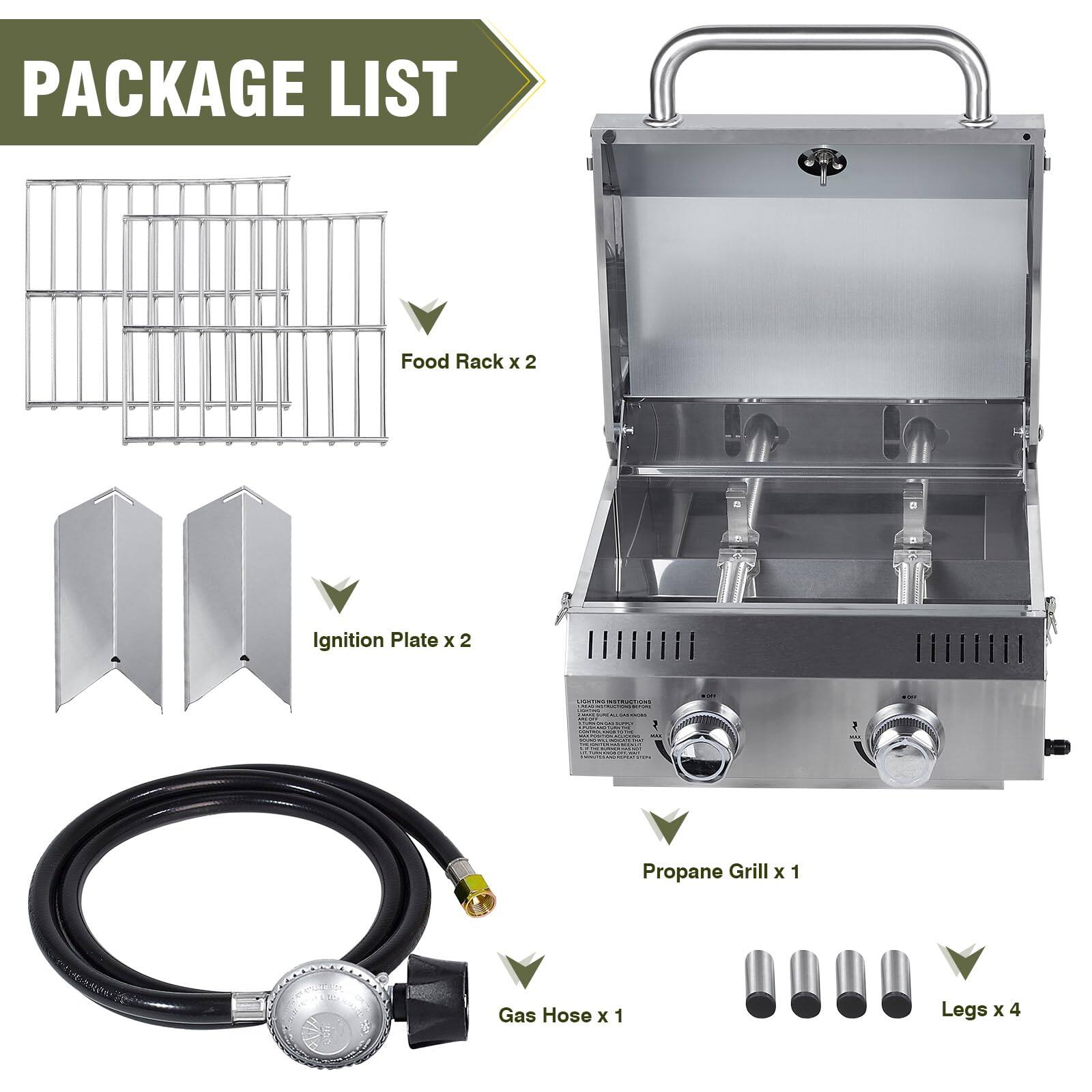 GlowWise ‌20,000 BTU 2 Burner Tabletop Grill Stainless Steel,Portable ...