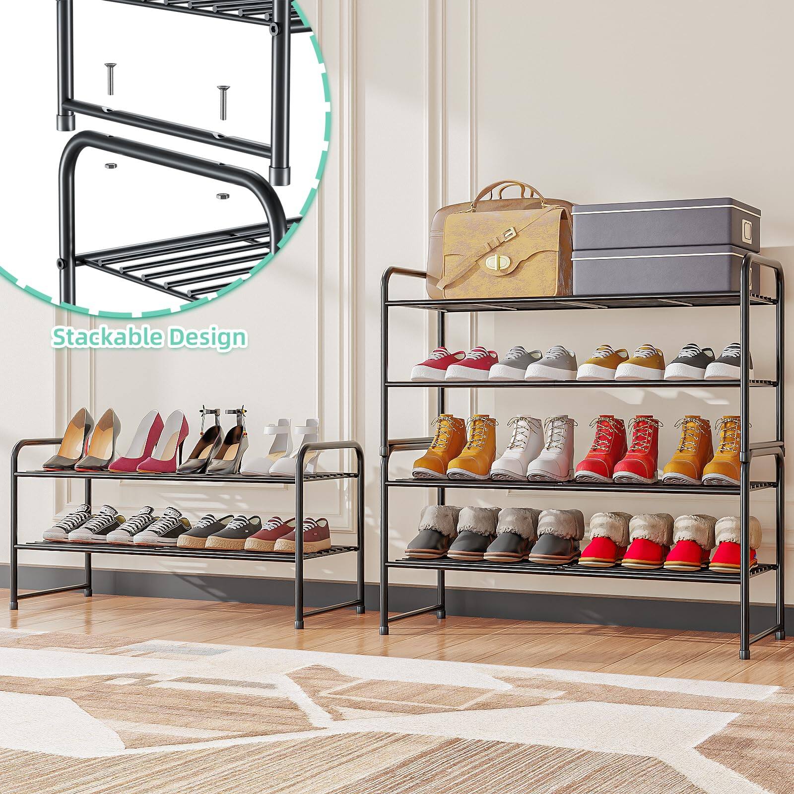 ThinkLink Electronic 2 tier 33" Wide Shoe Rack Closet Metal Organizer ...