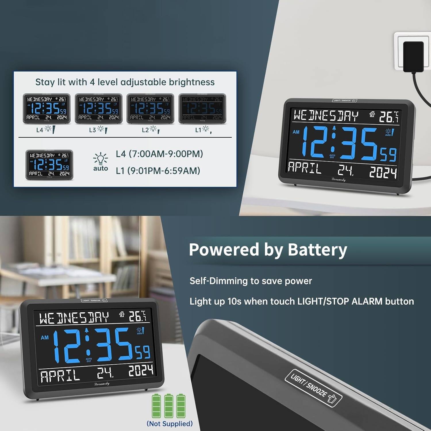 Dazzed Corner Digital C,Electric Desk Clock for Seniors Elderly, USB ...