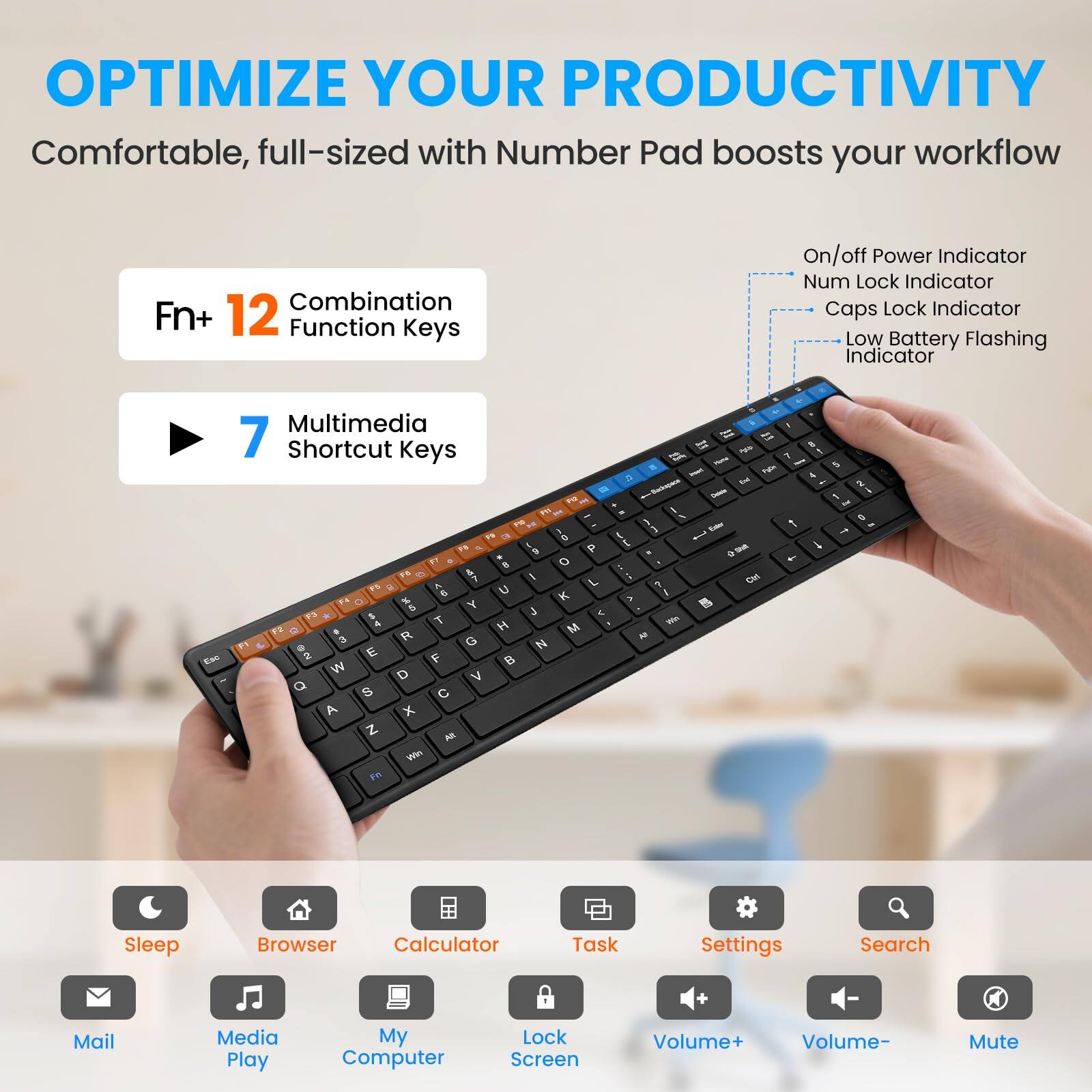 PO3TICJUNKI3 Wireless Keyboard Usb Ultra Slim Quiet Full Size Matte Pc ...