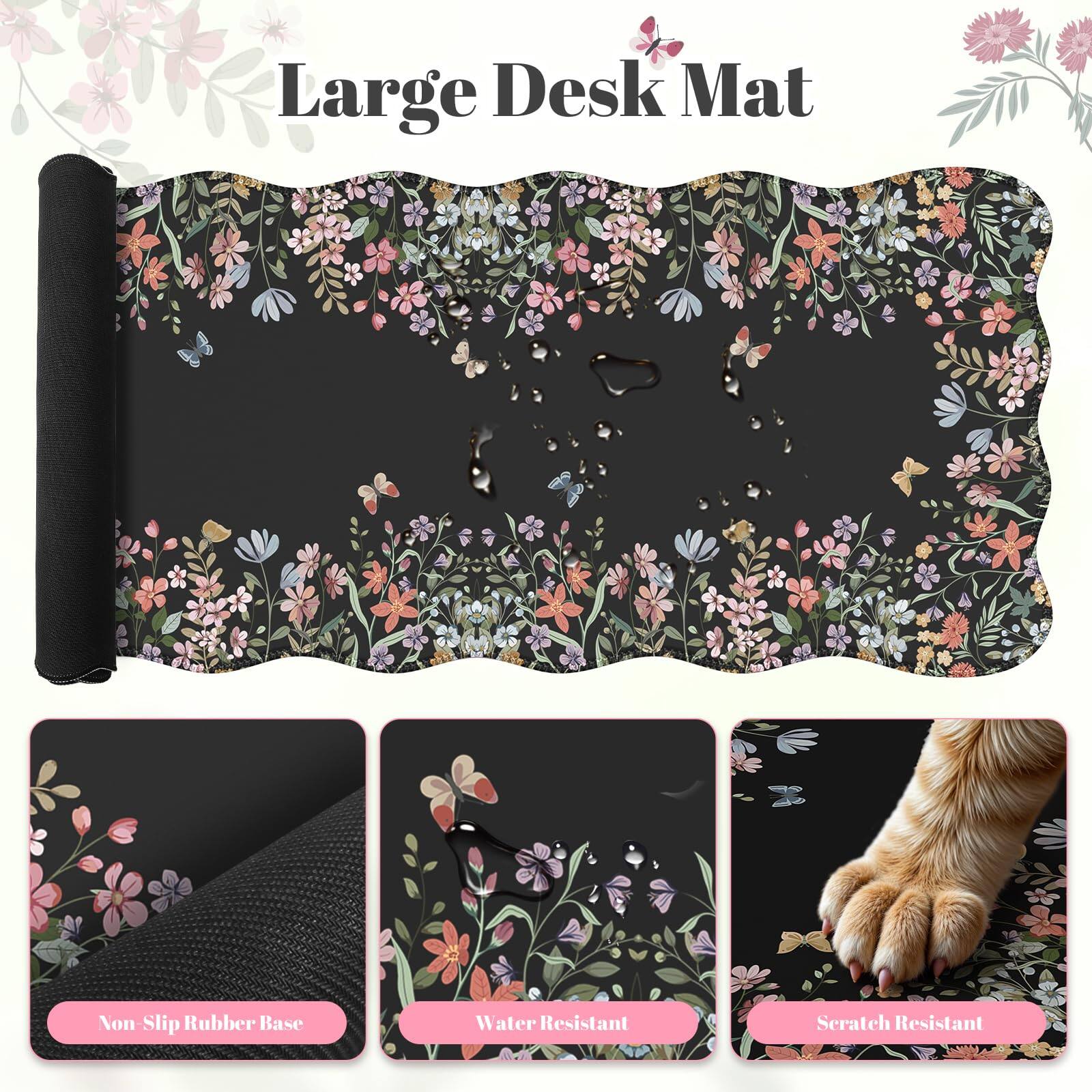 Earthley Blooms Floral Desk Cover Mat Cute Mouse Pad And Wrist Rest ...