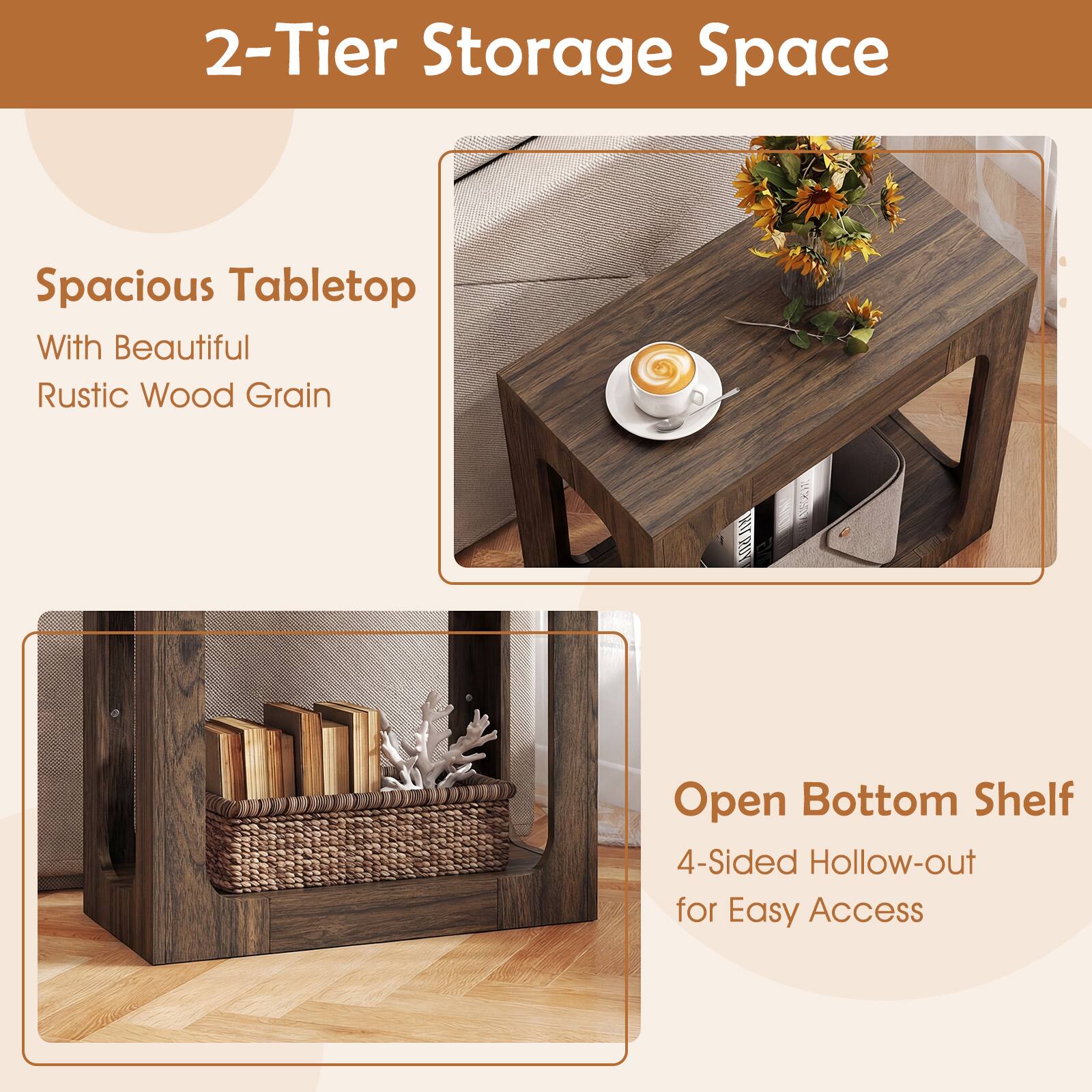 Costway 2 PCS 2 Tier End Table with Storage Shelf Hollow out Design for ...