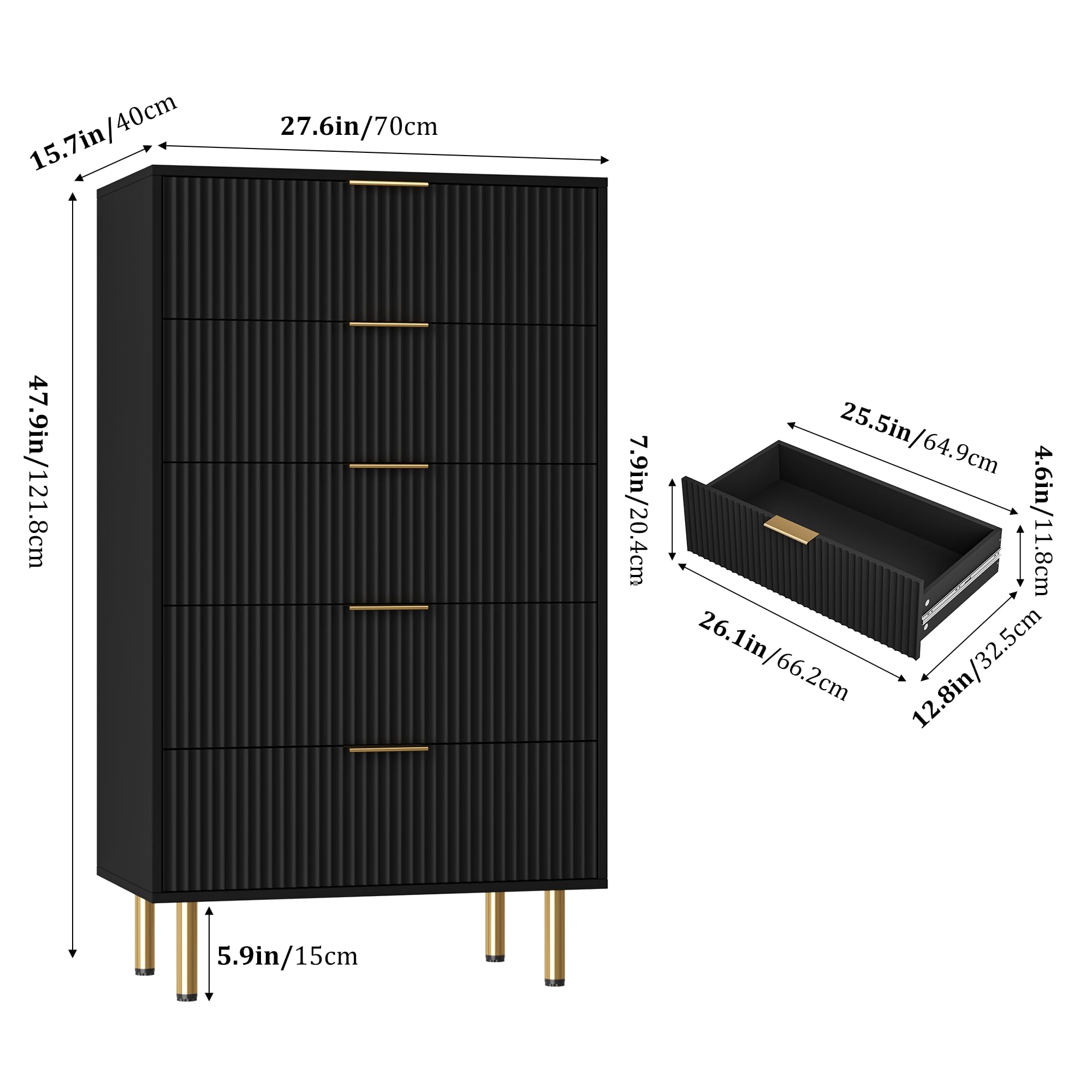 Homhougo Fluted Wood Dresser 5 Drawers Dresser for Bedroom, Modern ...