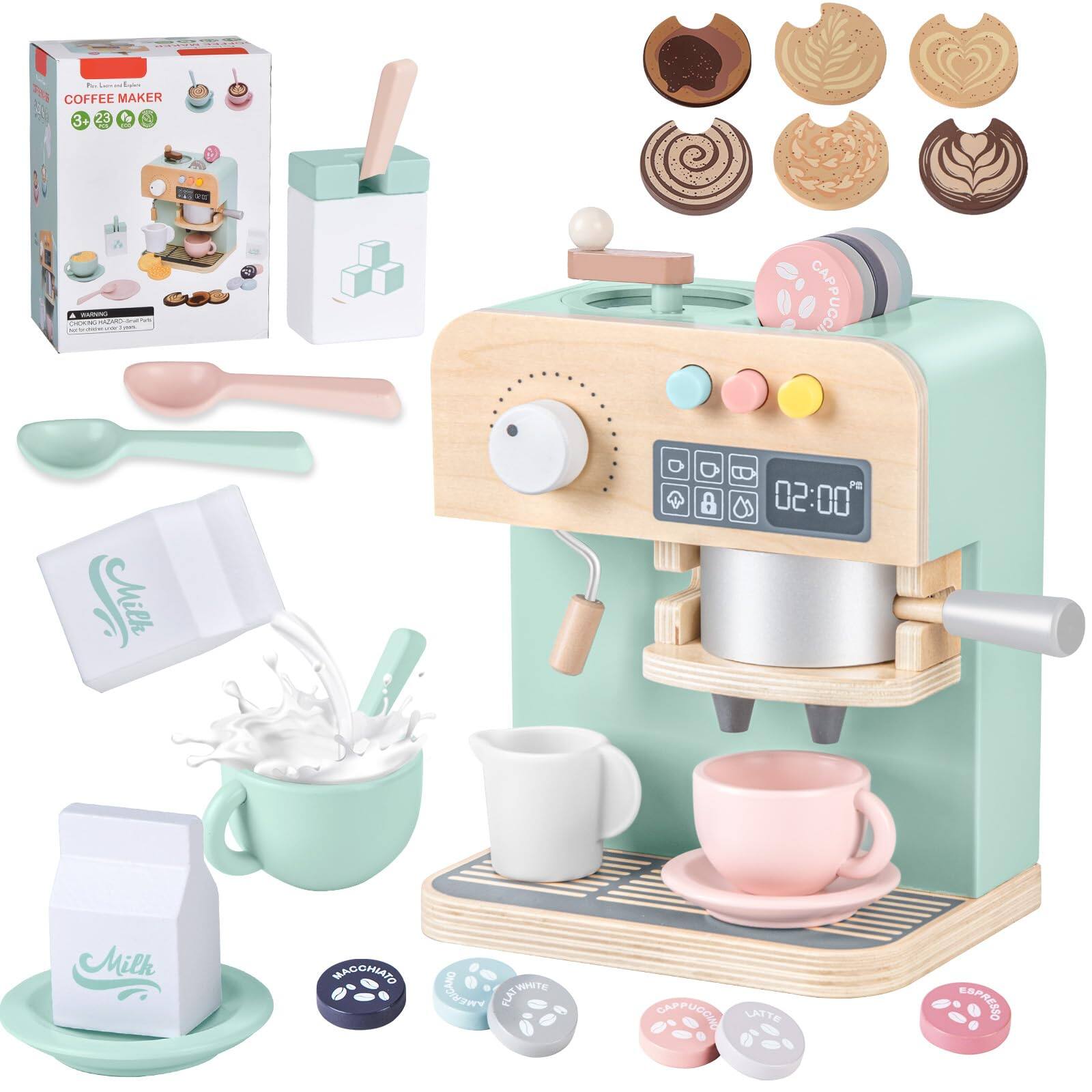 Auledio Children's wooden coffee machine, children's kitchen coffee ...