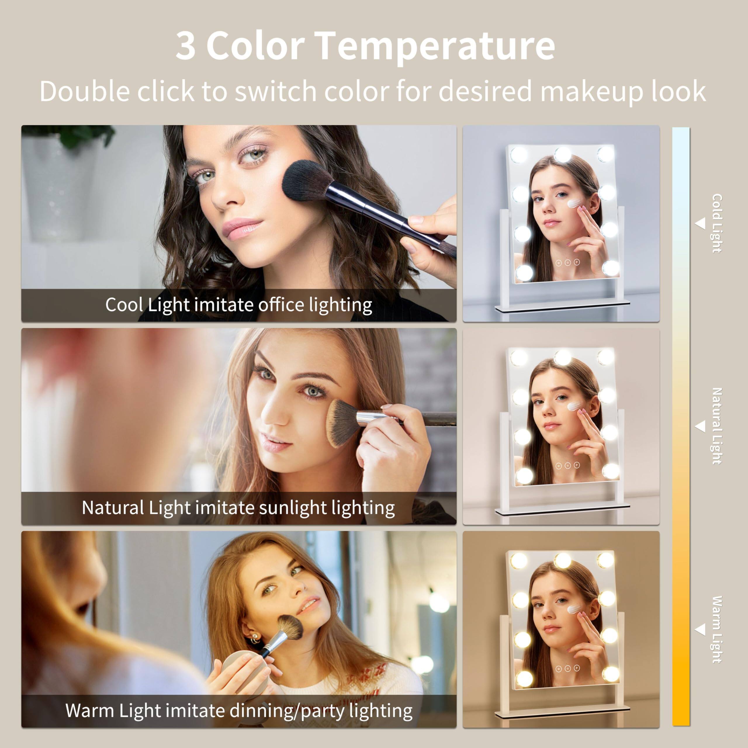 Pacoar Cade Vanity Mirror With Lights Makeup Color Lighting Modes ...