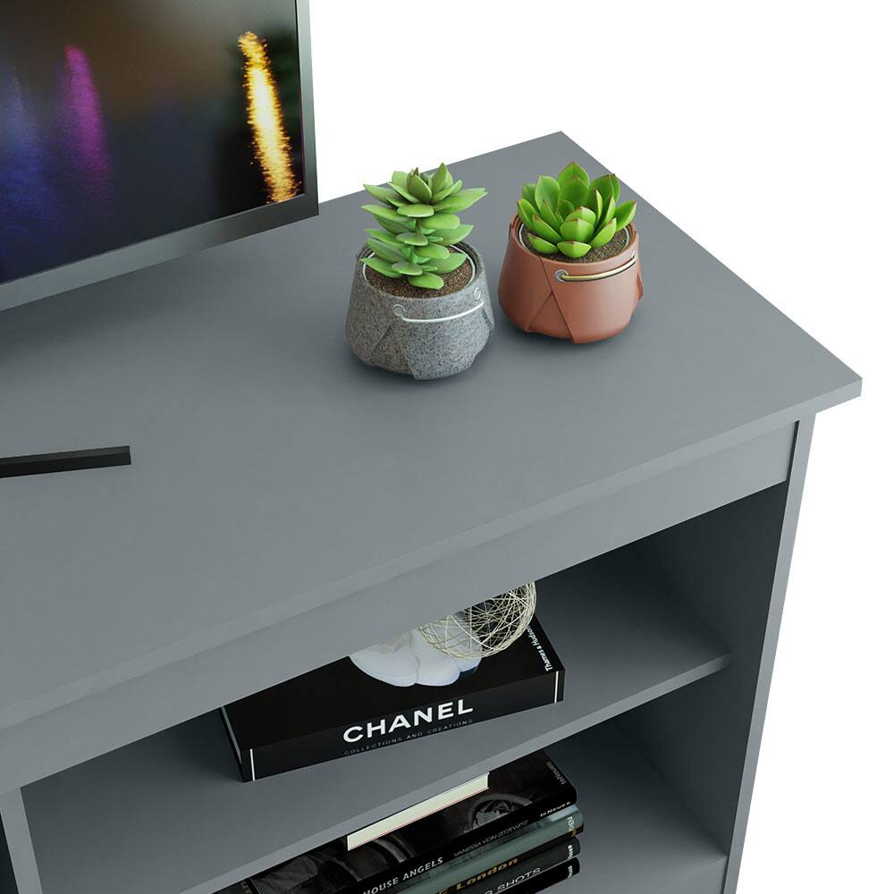 Madesa TV Stand with 6 Open Shelves Cable Management 70"L Living Room ...